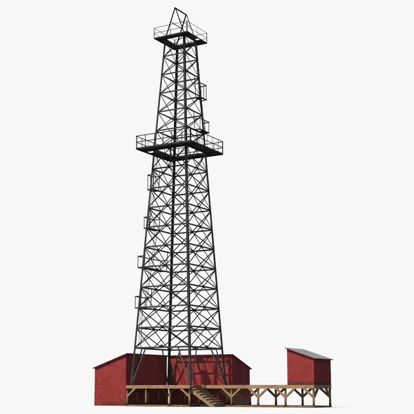 modèle 3D de Structure de derrick de pétrole avec hangar de stockage ...