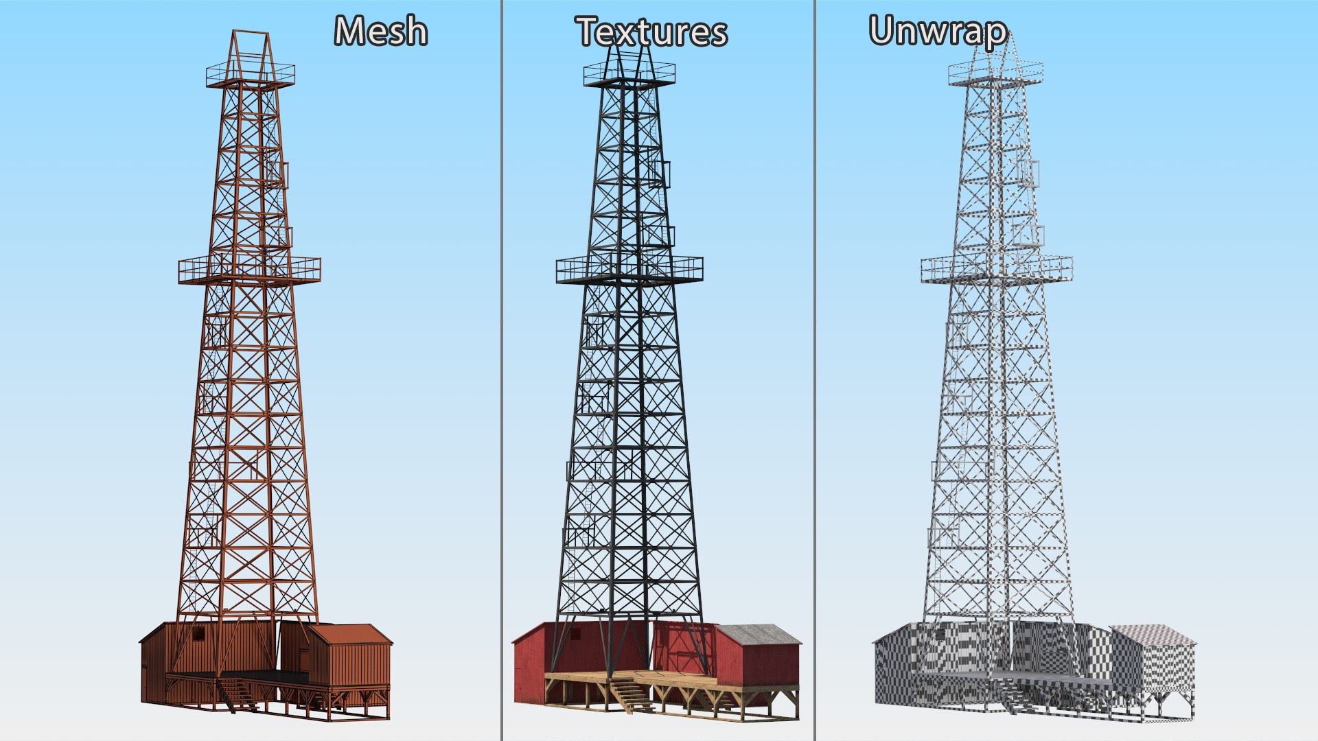 3D Model Oil Derrick Structure With Attached Storage Shed - TurboSquid ...