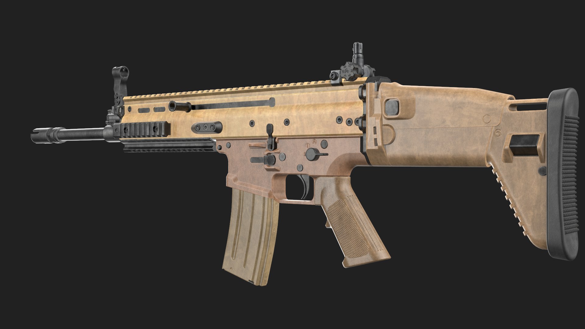 FN SCAR-L FDE Black Noir Game Ready Model - TurboSquid 1748494