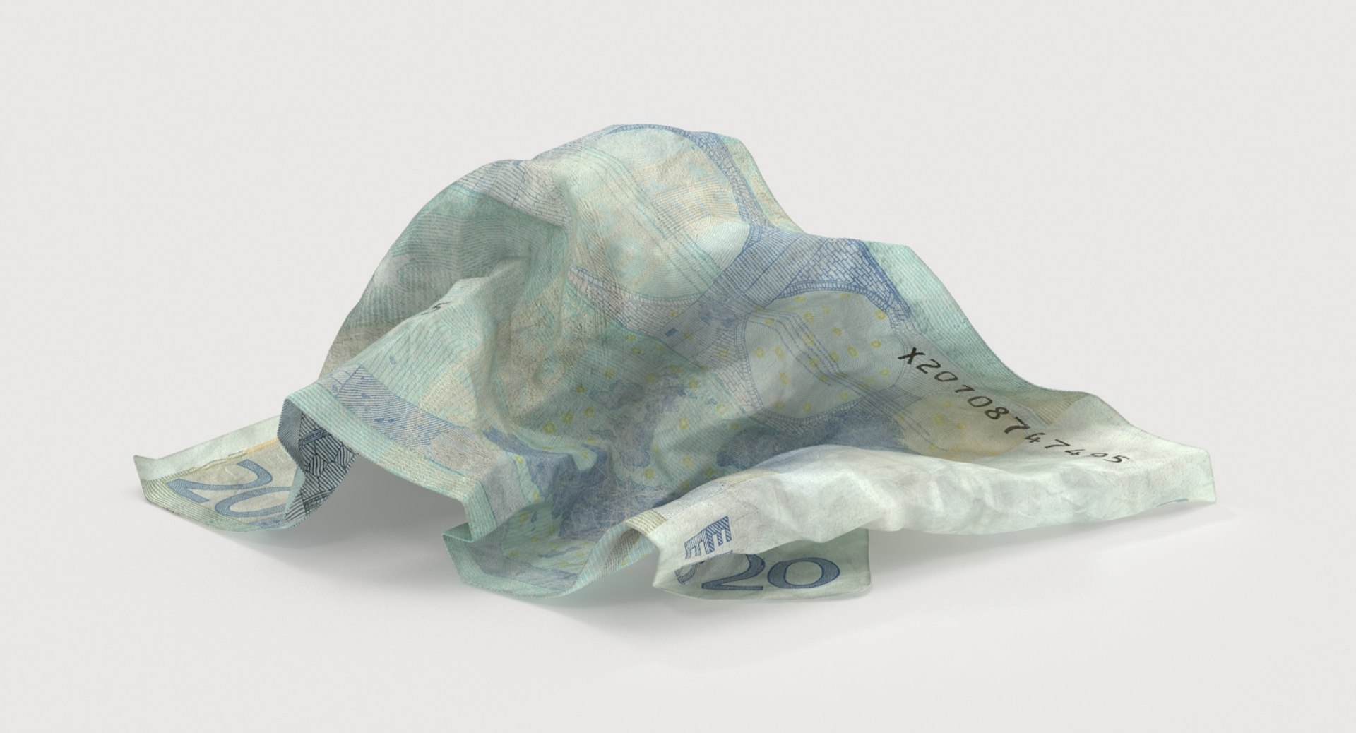 20 Euro Bill Crumpled 3d Max
