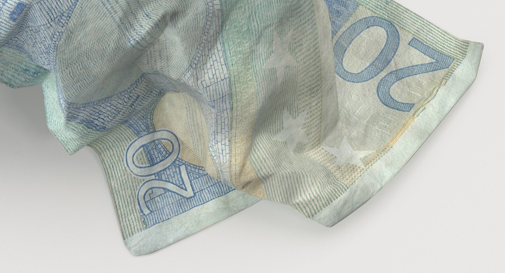20 Euro Bill Crumpled 3d Max