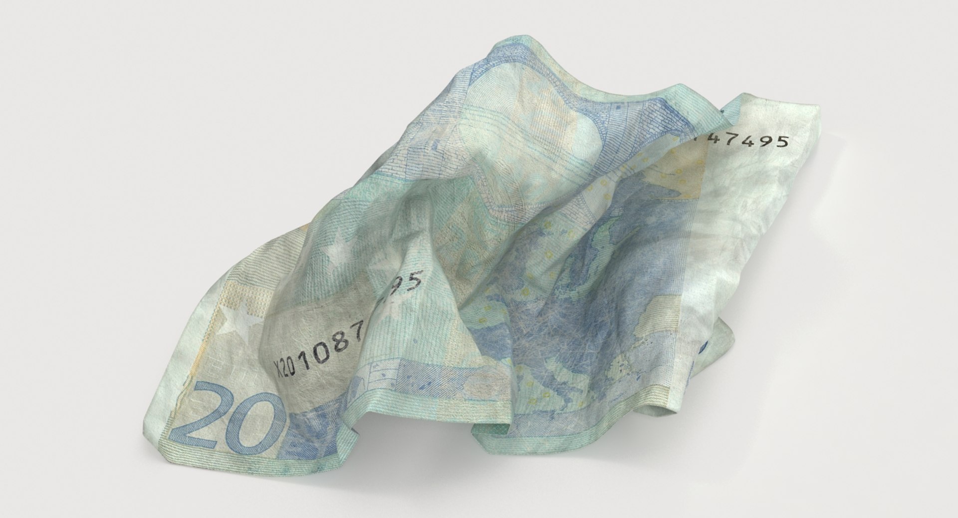 20 Euro Bill Crumpled 3d Max