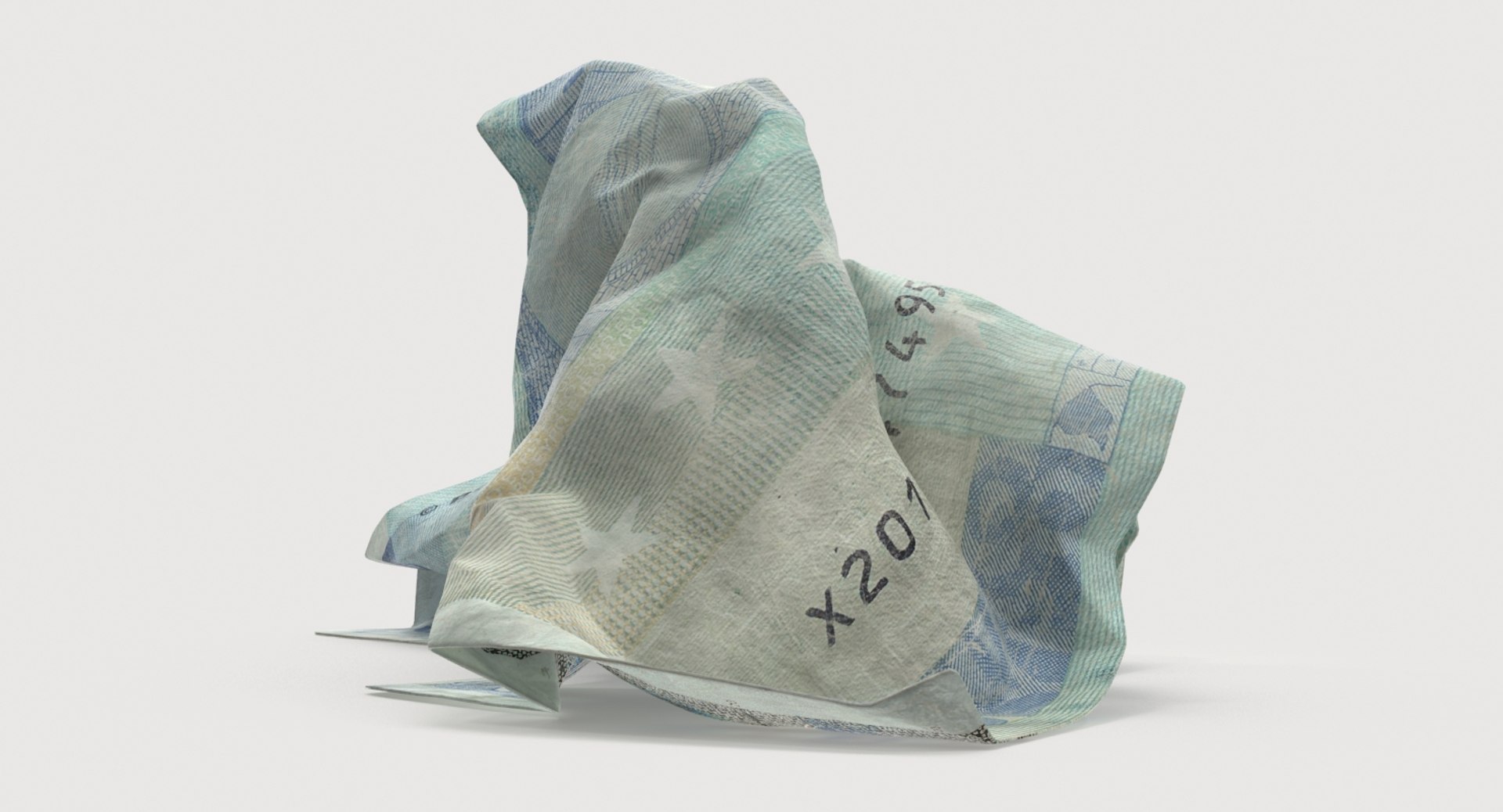 20 Euro Bill Crumpled 3d Max