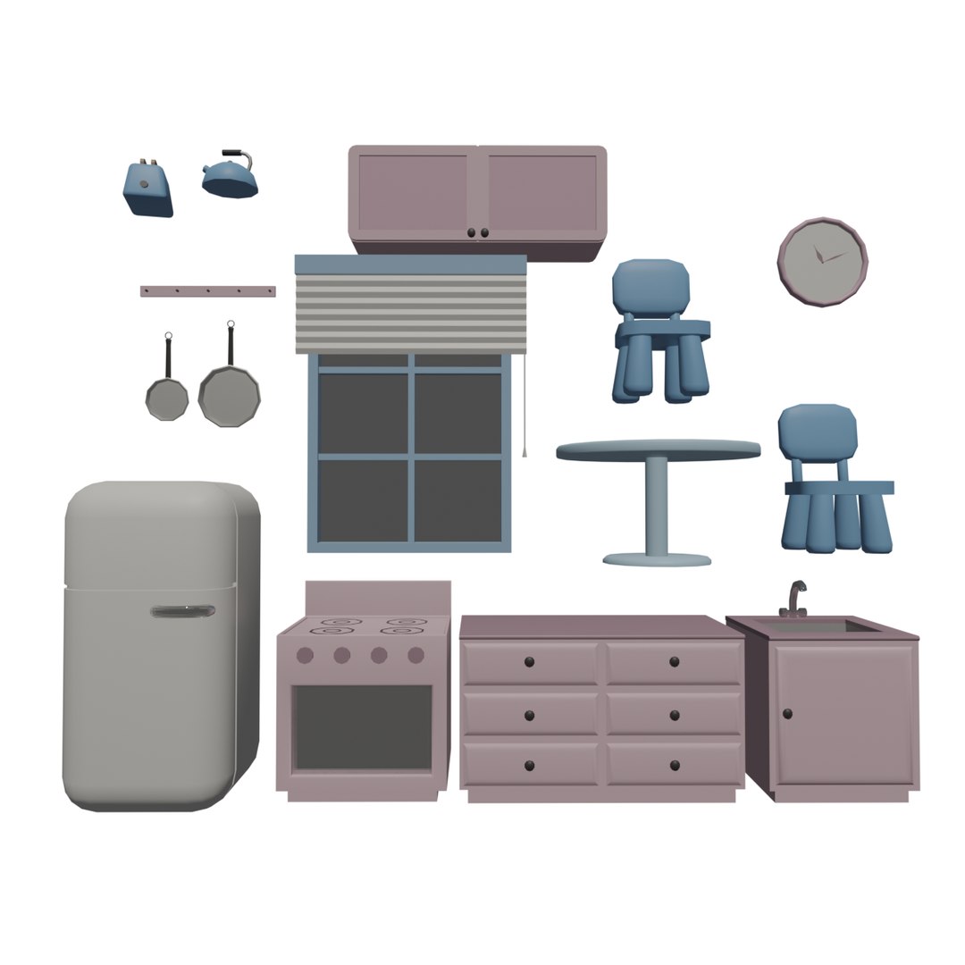 Cartoon kitchen set 3D model - TurboSquid 1771452