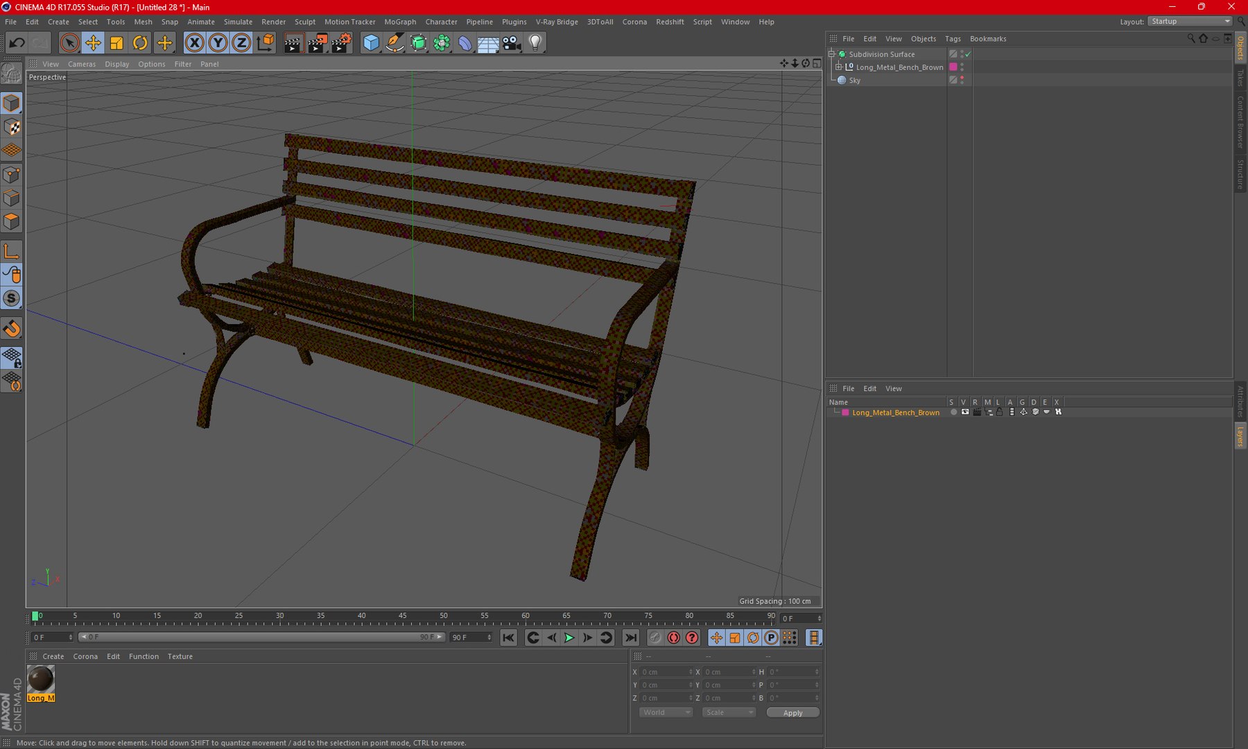 Long Metal Bench Brown 3D - TurboSquid 2062971