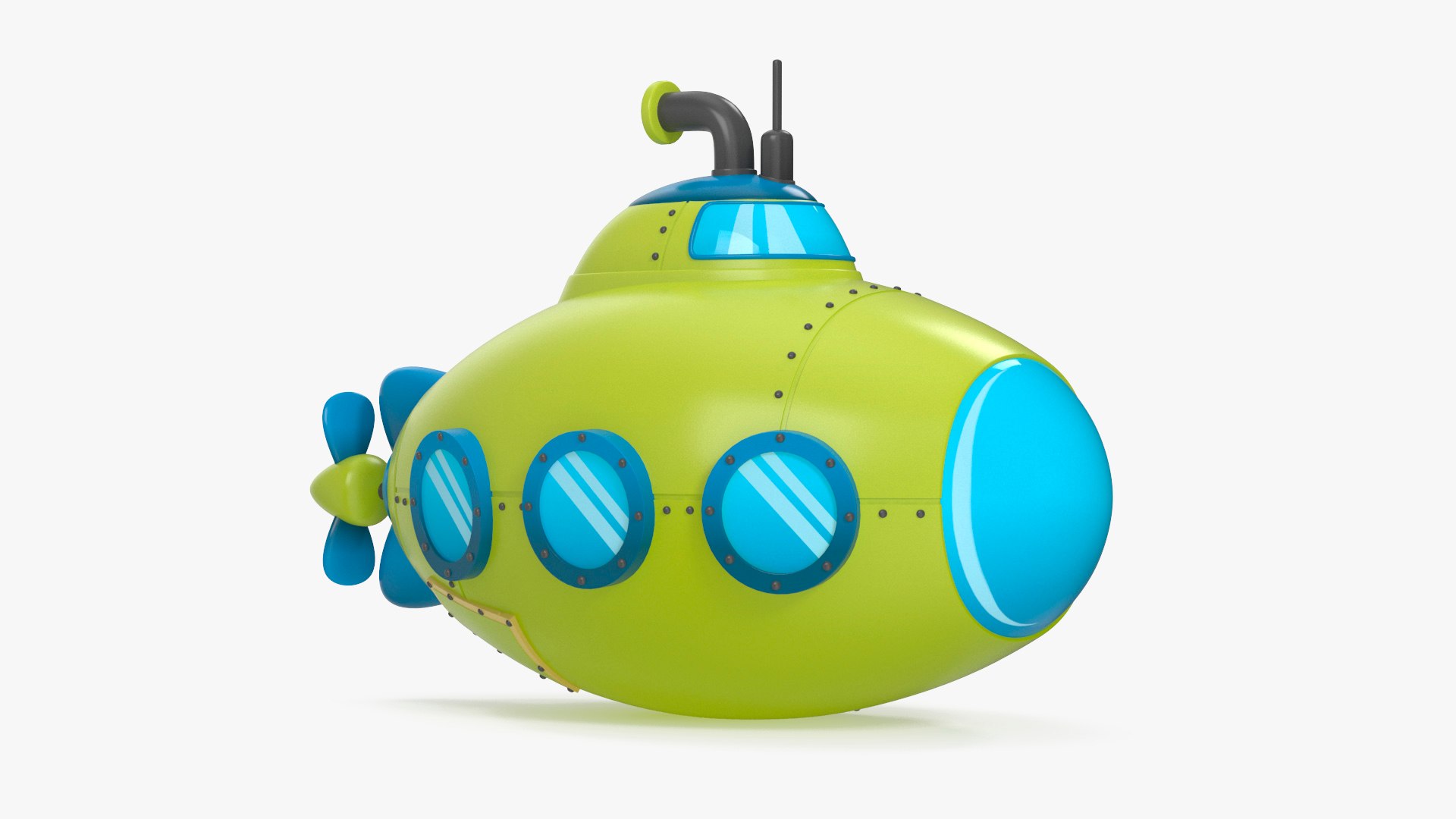 Cartoon Green Submarine 3D Model - TurboSquid 2205493