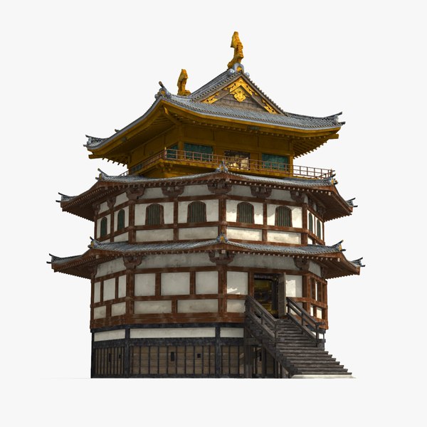 Large octagonal tall buildings in ancient Asian Architecture3Dモデル ...