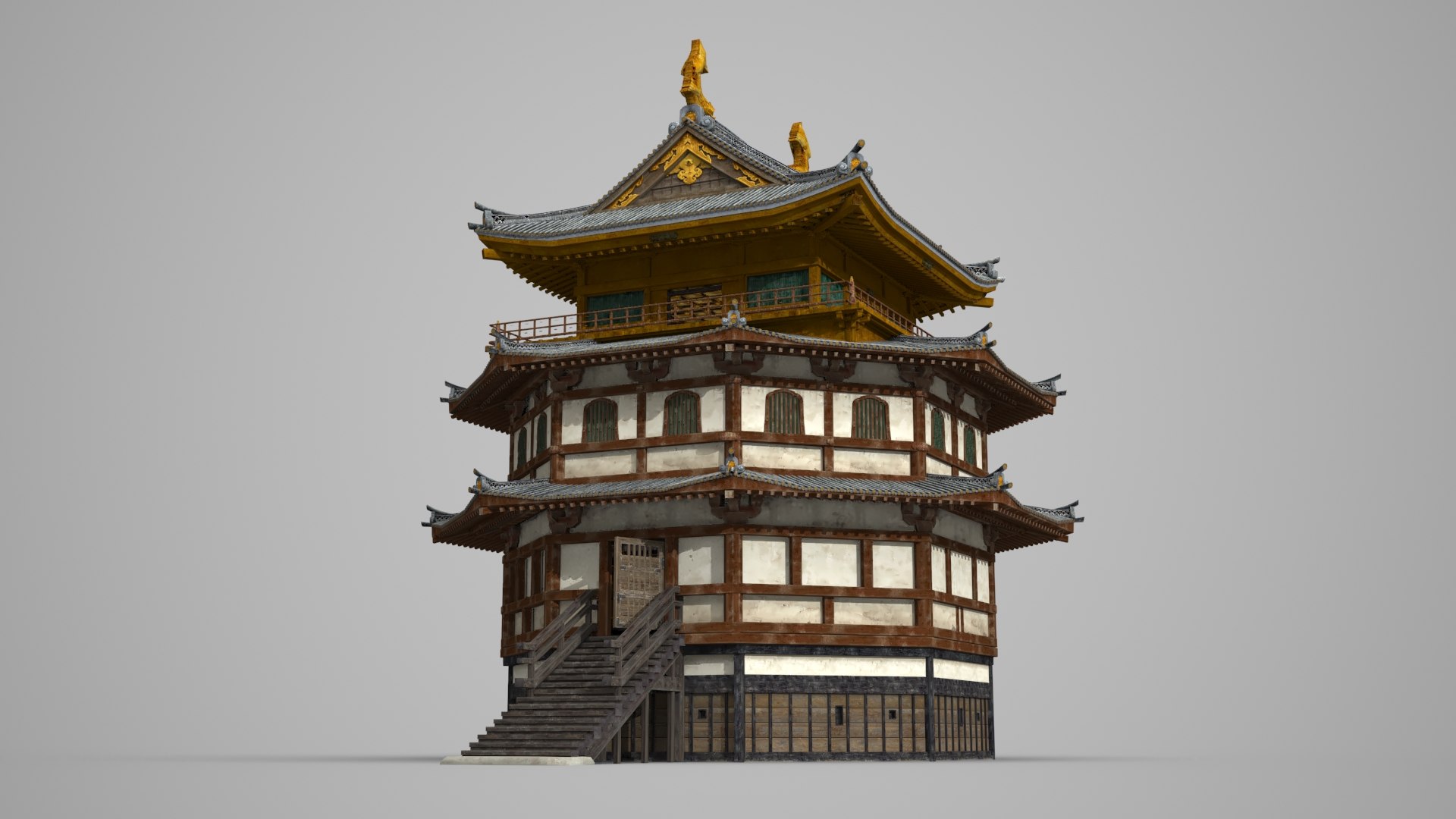 Large octagonal tall buildings in ancient Asian Architecture3Dモデル ...