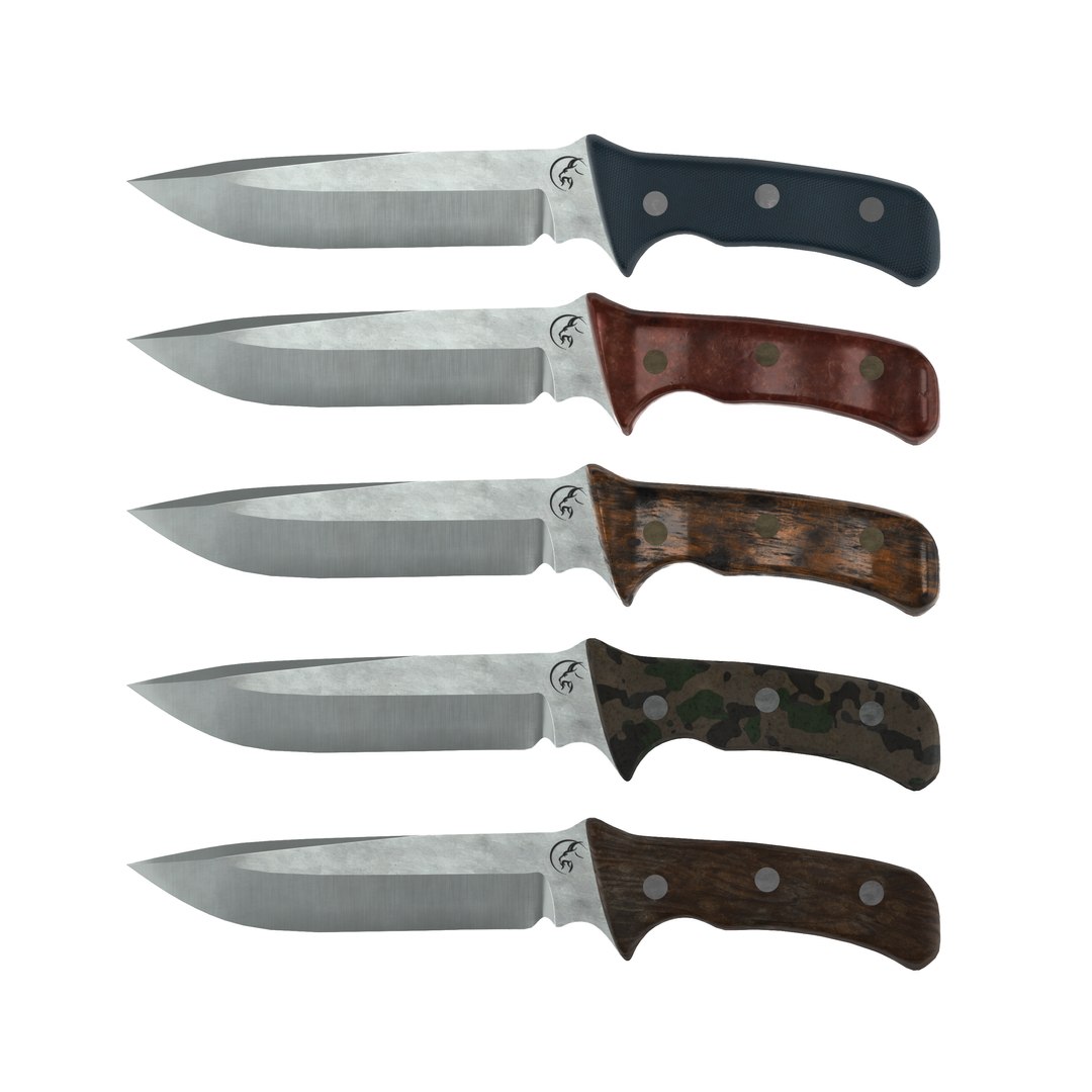 Survival Knife Pack - 5 Models - with 5 Handle Skins each 3D model ...