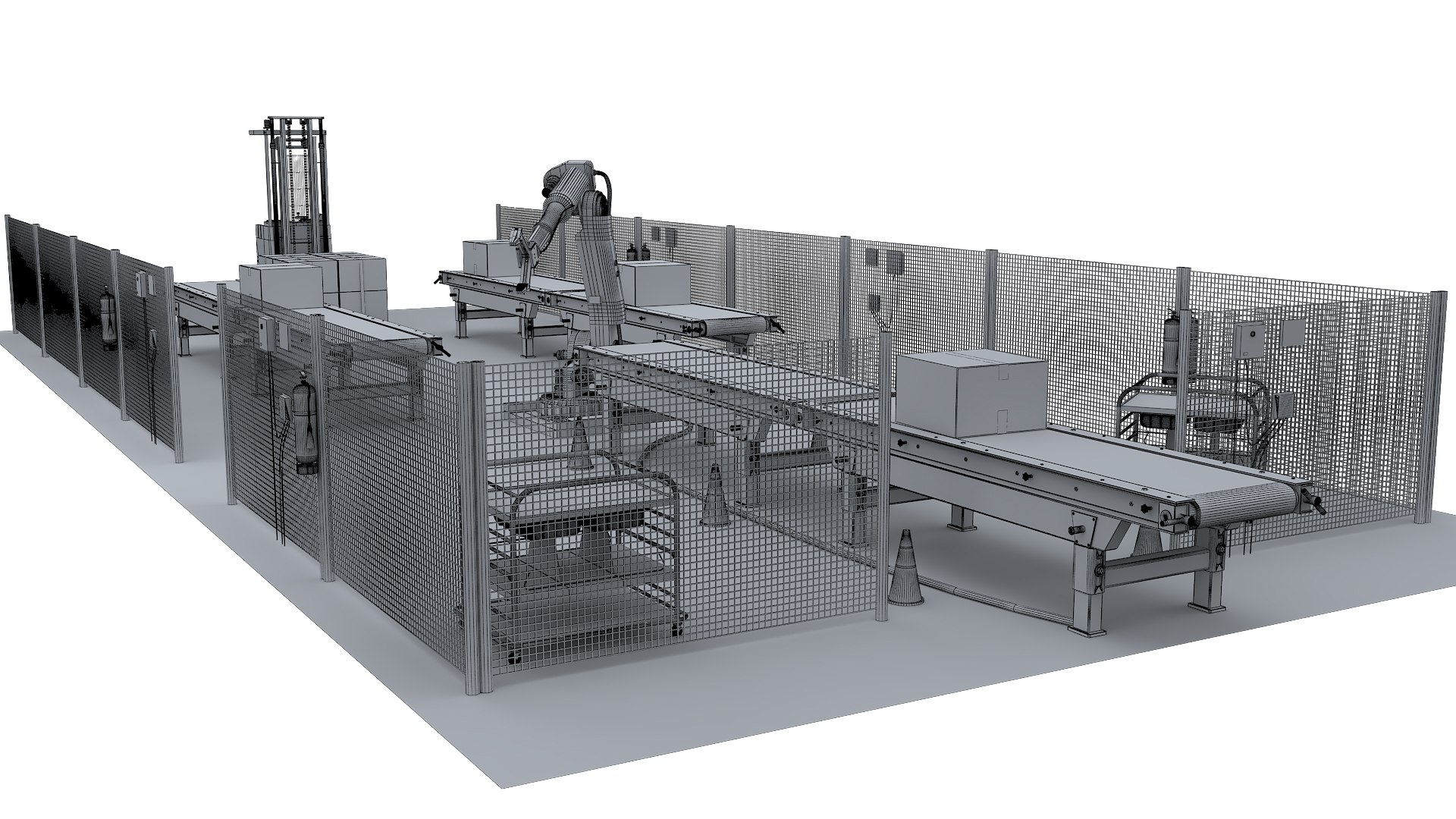 3D Palletizing Cell And Autonomous Forklift Model - TurboSquid 2347935