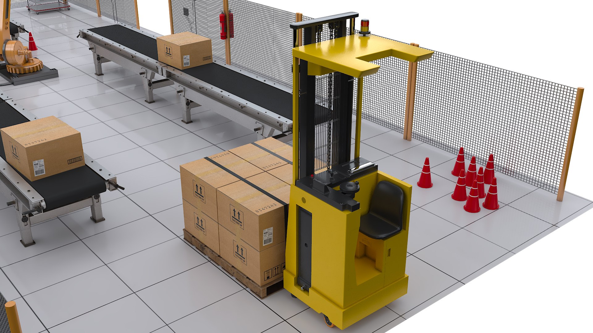 3D Palletizing Cell And Autonomous Forklift Model - TurboSquid 2347935