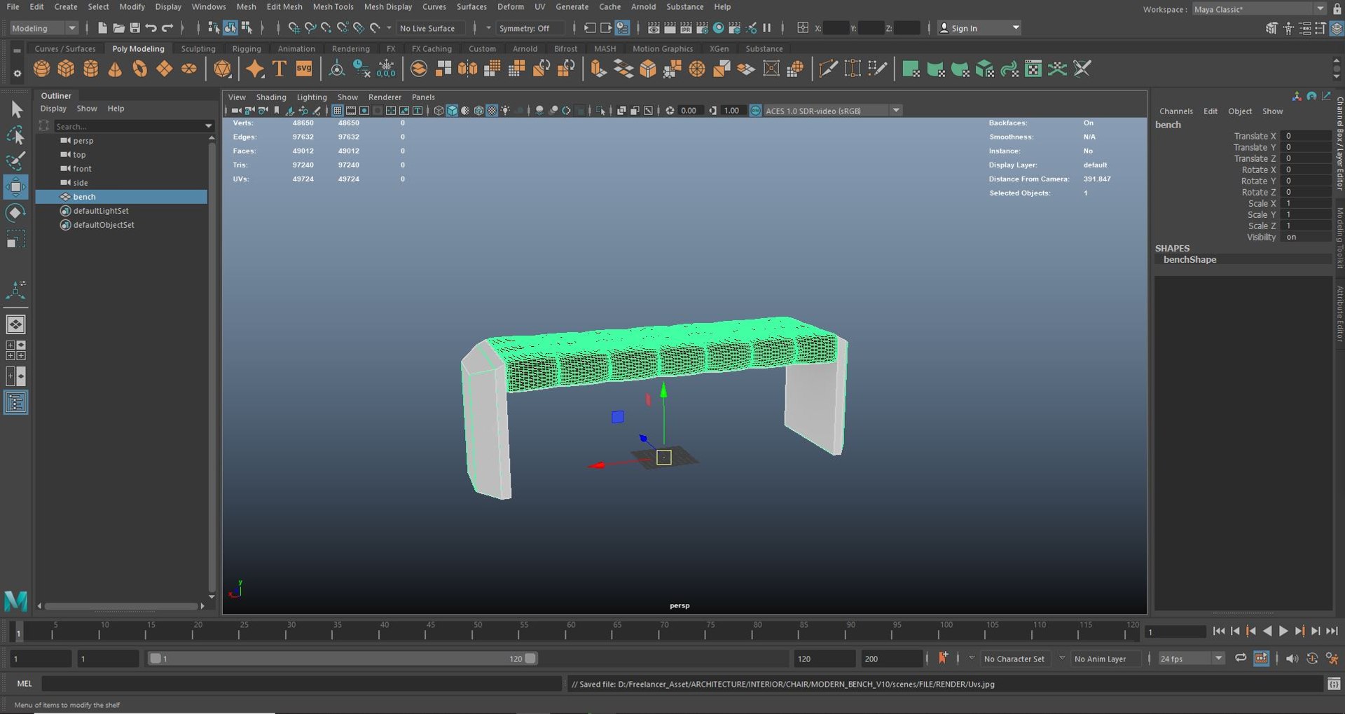 Modern Sofa Bench 3D Model AR VR Low-poly 3D model 3D model ...