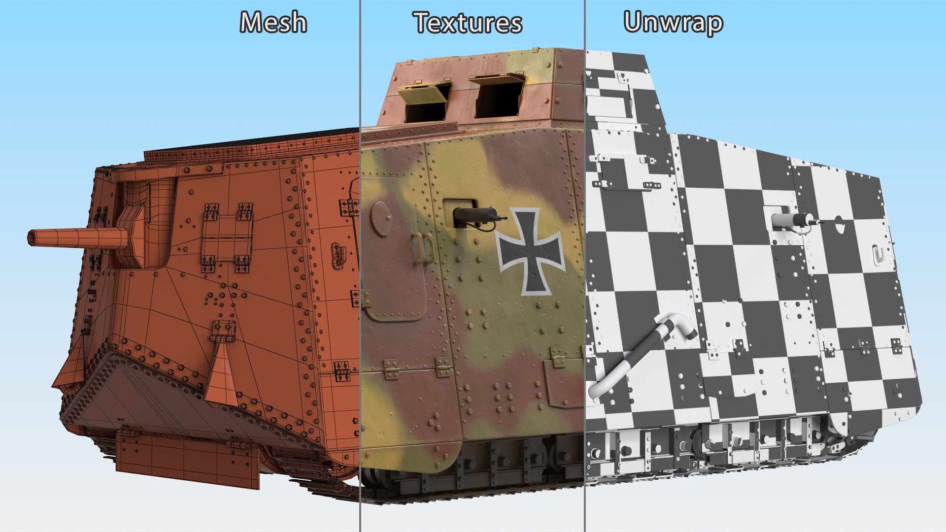 3D A7V Sturmpanzerwagen Tank Camo Rigged For Cinema 4D Model ...