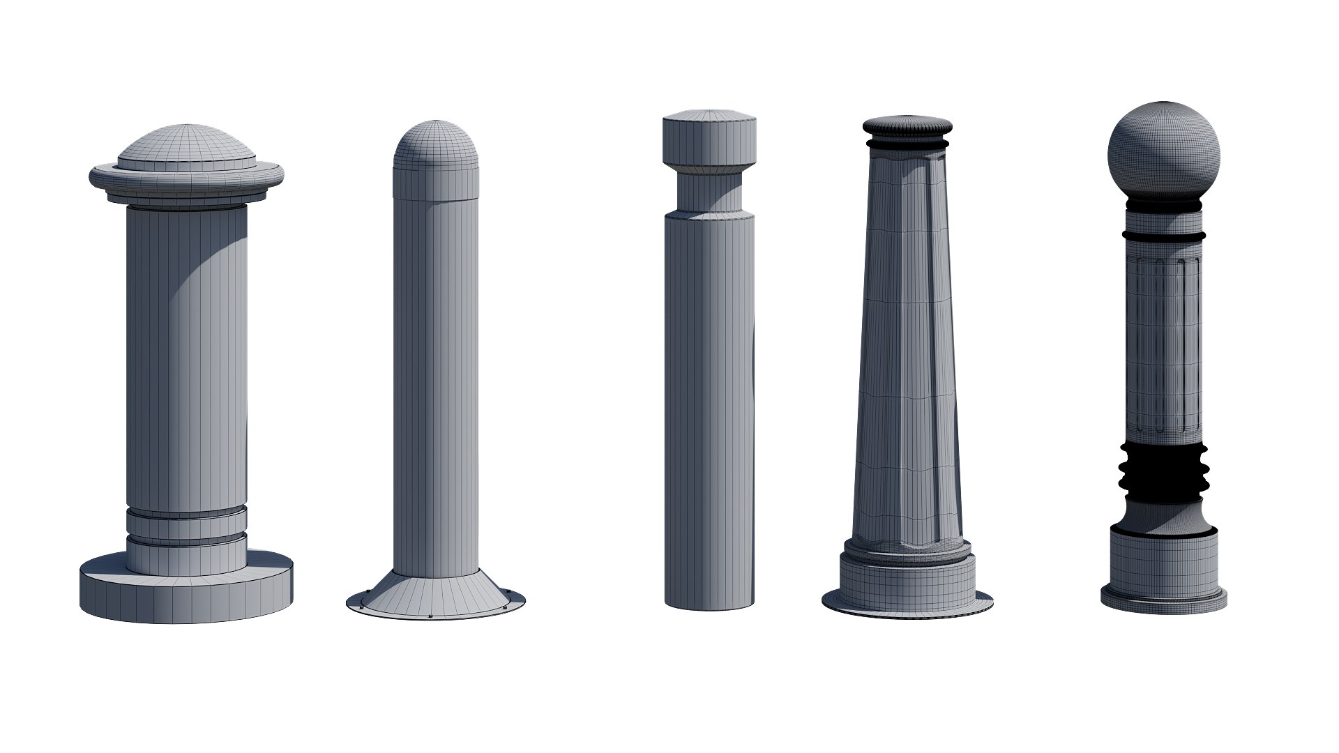 3D Set Of Steel Bollard - TurboSquid 2294257