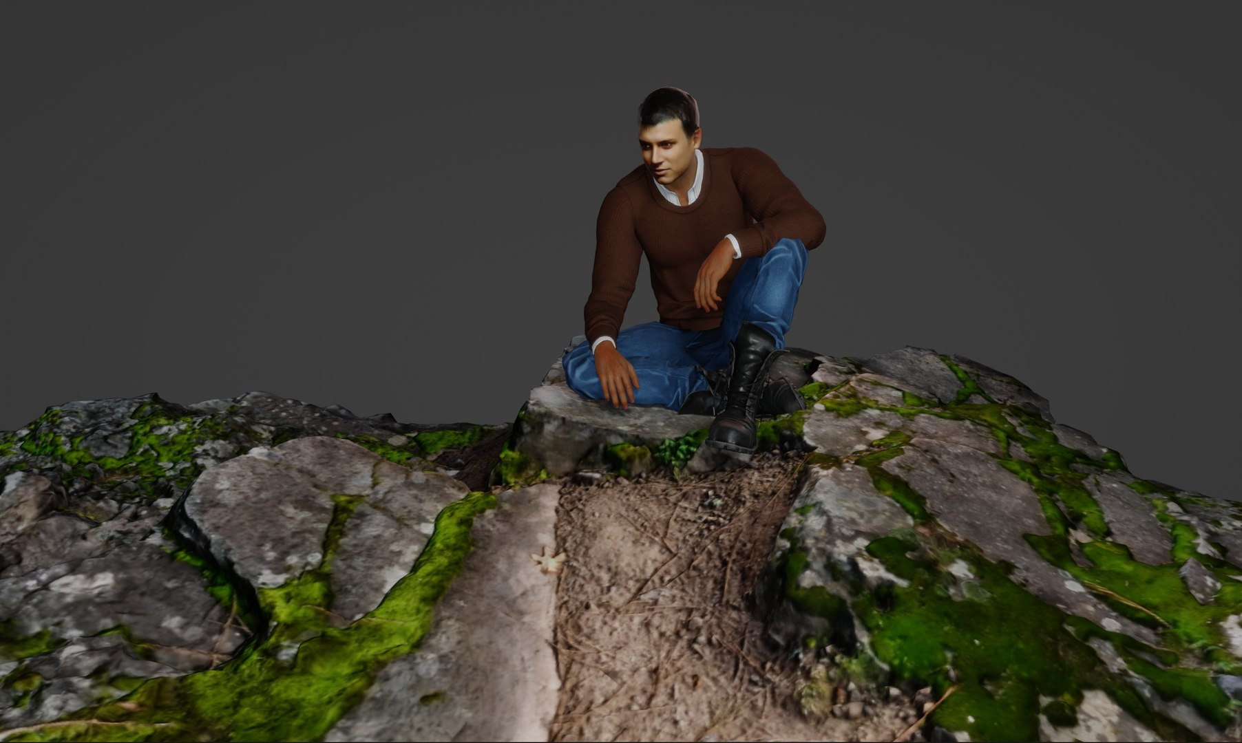 Sad Man Sitting On A Stone Model - TurboSquid 2017391