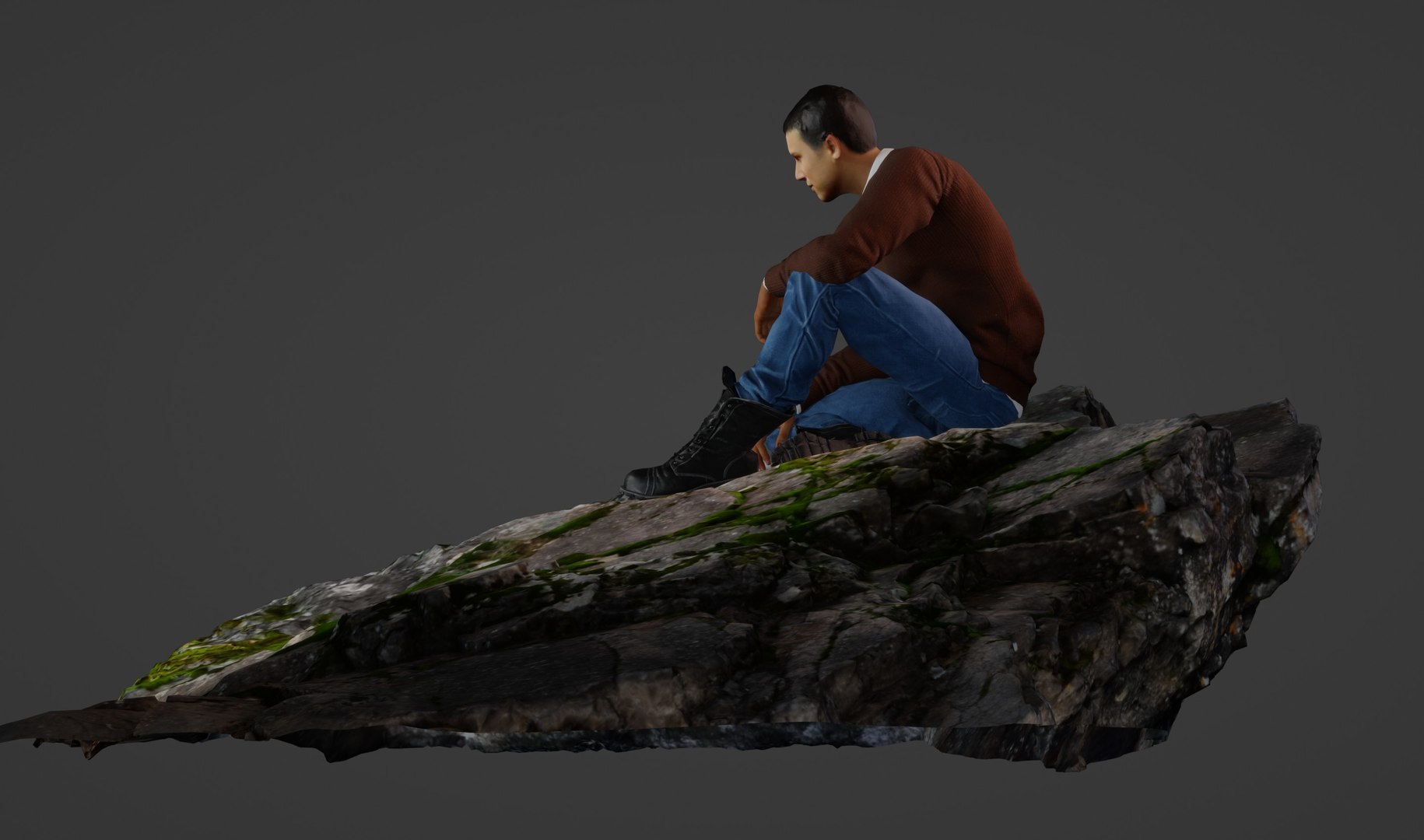 Sad Man Sitting On A Stone Model - TurboSquid 2017391