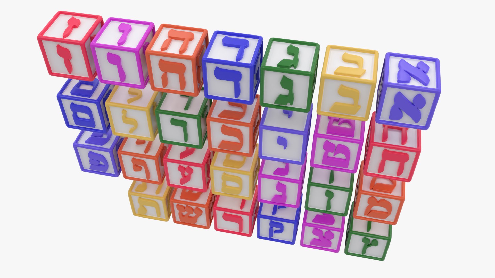 3D Hebrew Alphabet Letters Colored Model - TurboSquid 1696842