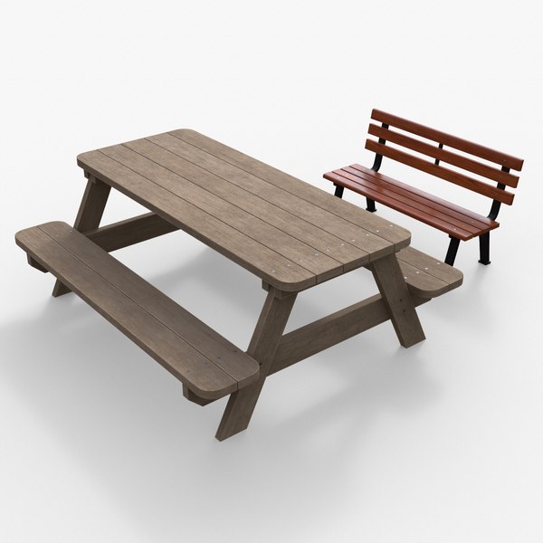 3D модель PBR Picnic Table Park Bench - TurboSquid 1883603