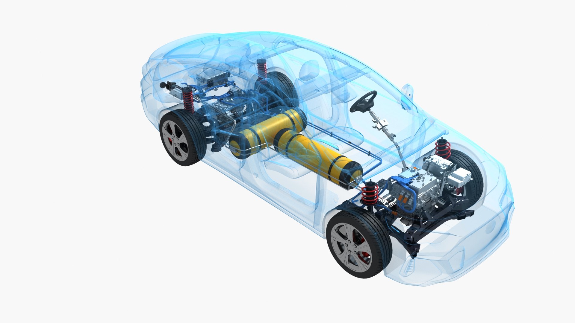 Electric Car Chassis X-Ray and Hydrogen Car Chassis X-Ray 3D ...