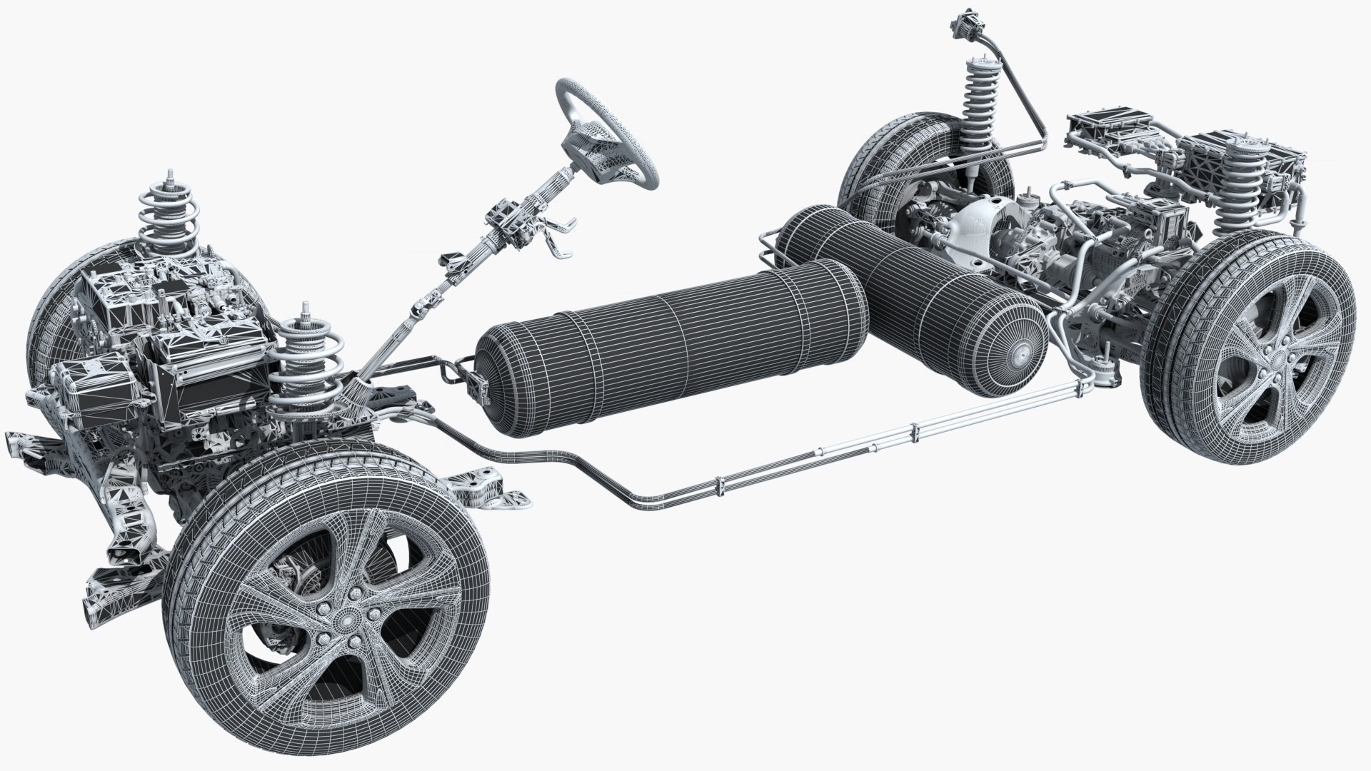 Electric Car Chassis X-Ray and Hydrogen Car Chassis X-Ray 3D ...