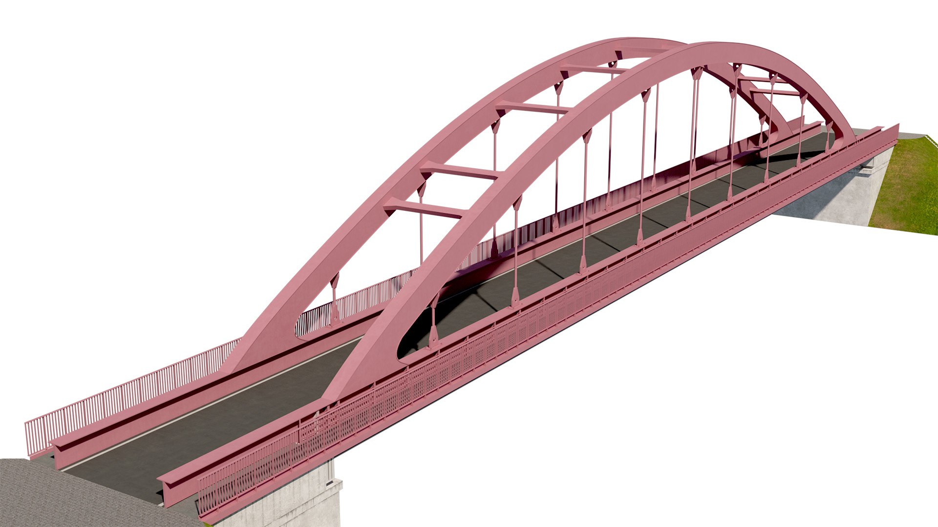 Metal Arch Bridge Over A Highway With Pedestrian Areas 3D Model ...
