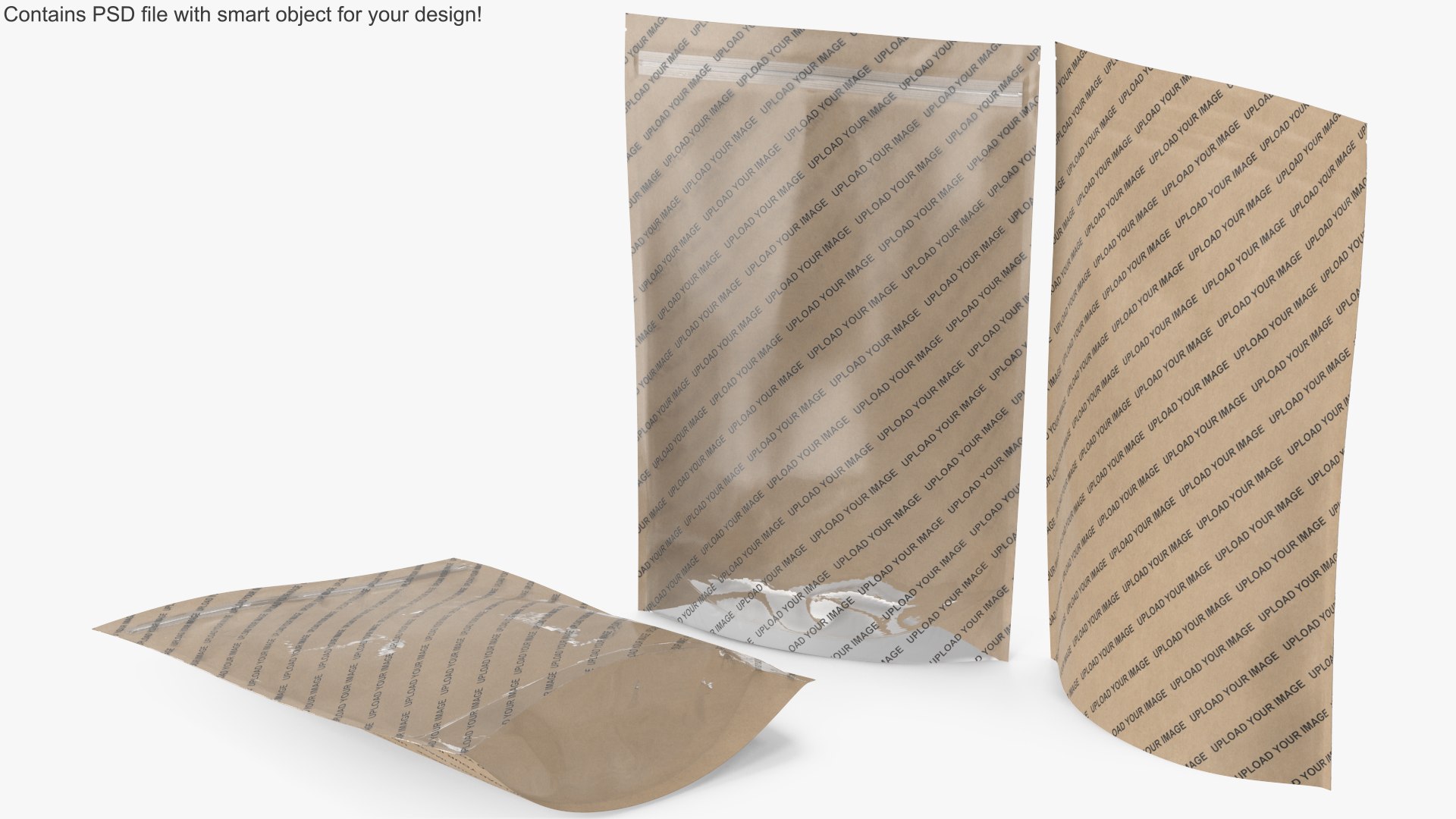 3D model Zipper Kraft Paper Bag with Transparent Front 300 g Mockup ...