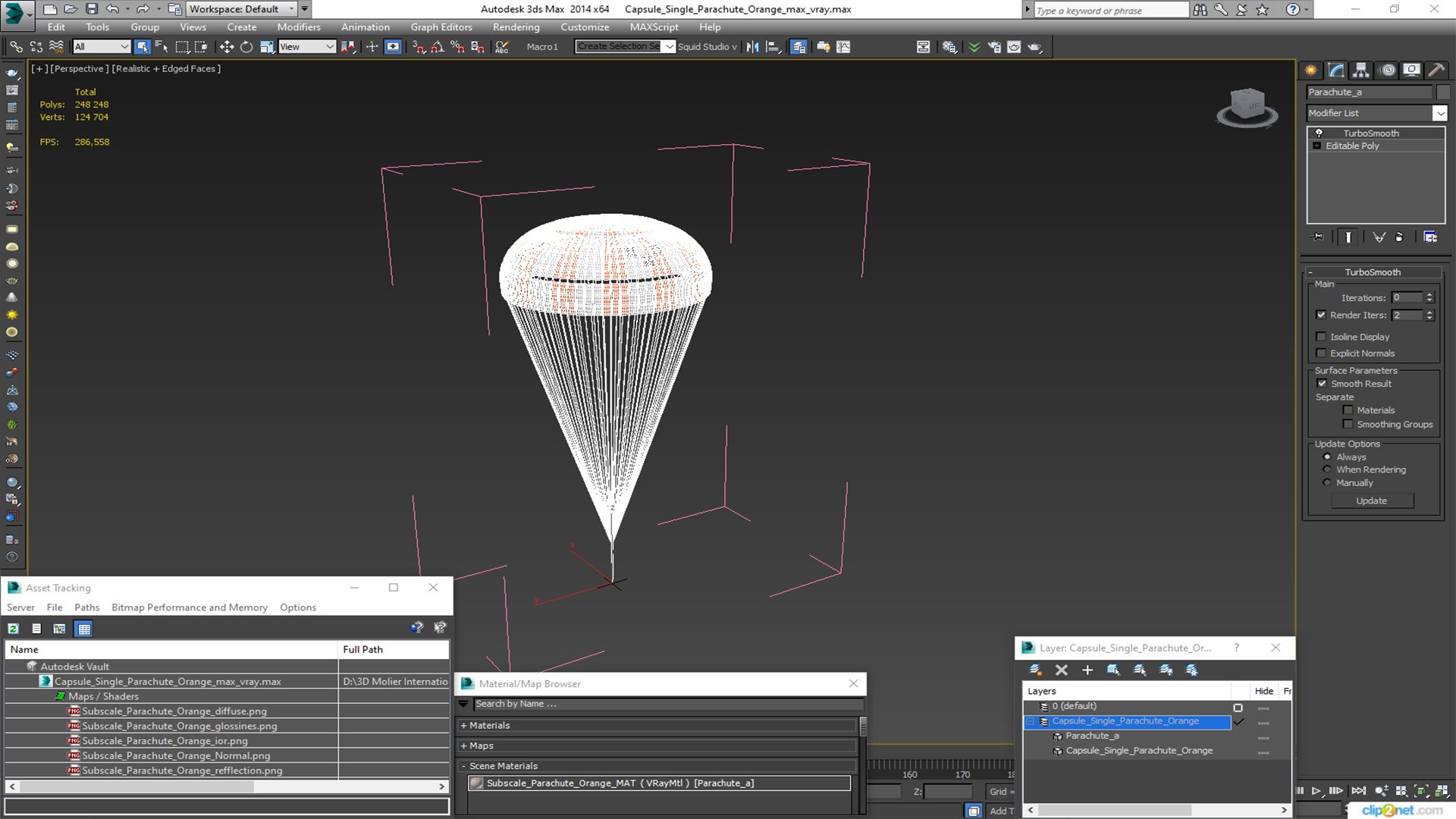 3D Model Capsule Single Parachute Orange - TurboSquid 2239306