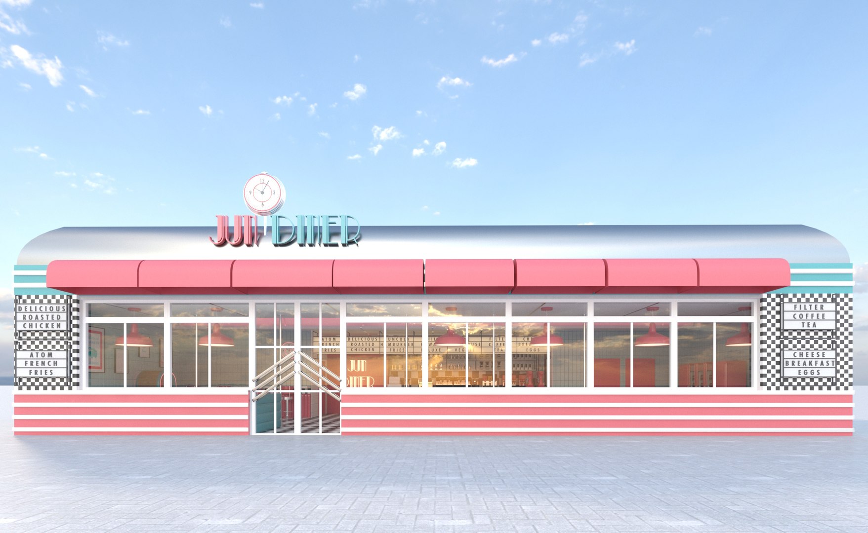 Retro Diner Exterior And Interior 3D Model - TurboSquid 2087347