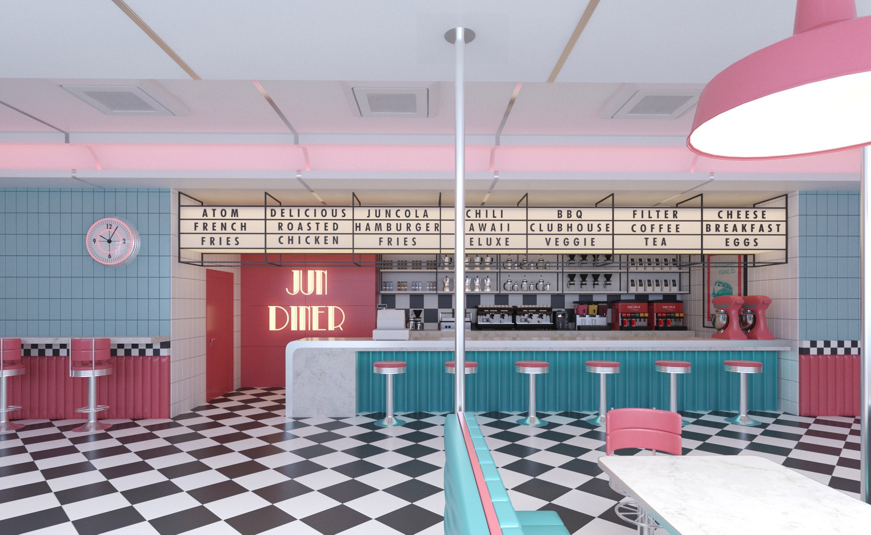 Retro Diner Exterior And Interior 3D Model - TurboSquid 2087347