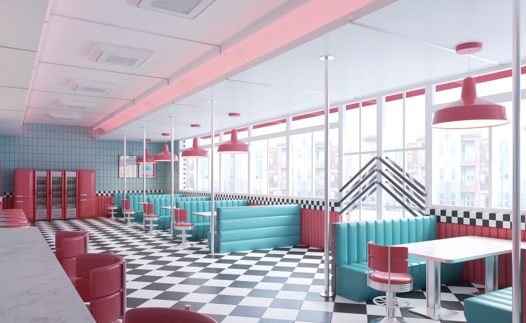 Retro Diner Exterior And Interior 3D Model - TurboSquid 2087347