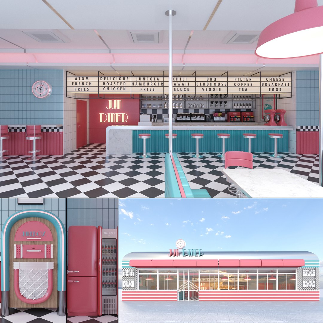Retro Diner Exterior and Interior 3D model - TurboSquid 2087347