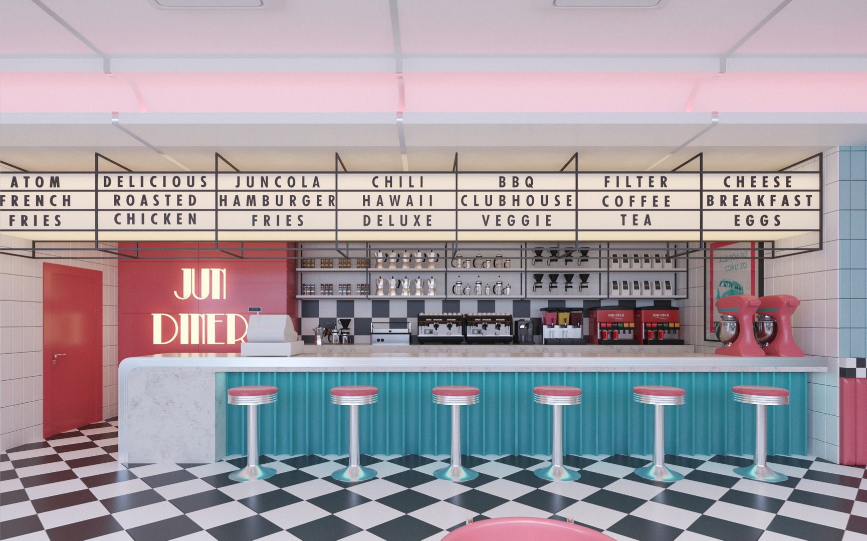 Retro Diner Exterior And Interior 3D Model - TurboSquid 2087347