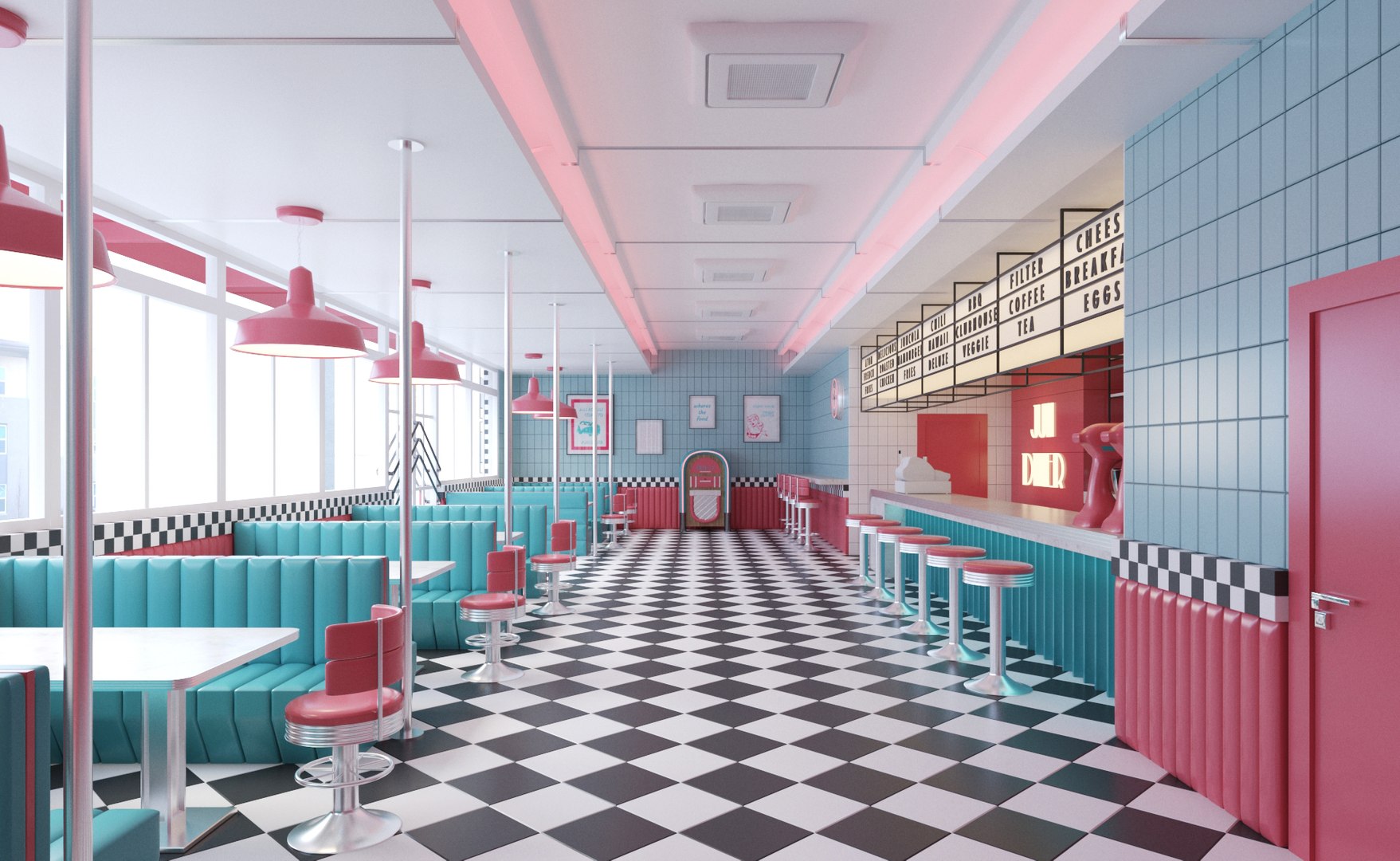 Retro Diner Exterior And Interior 3D Model - TurboSquid 2087347