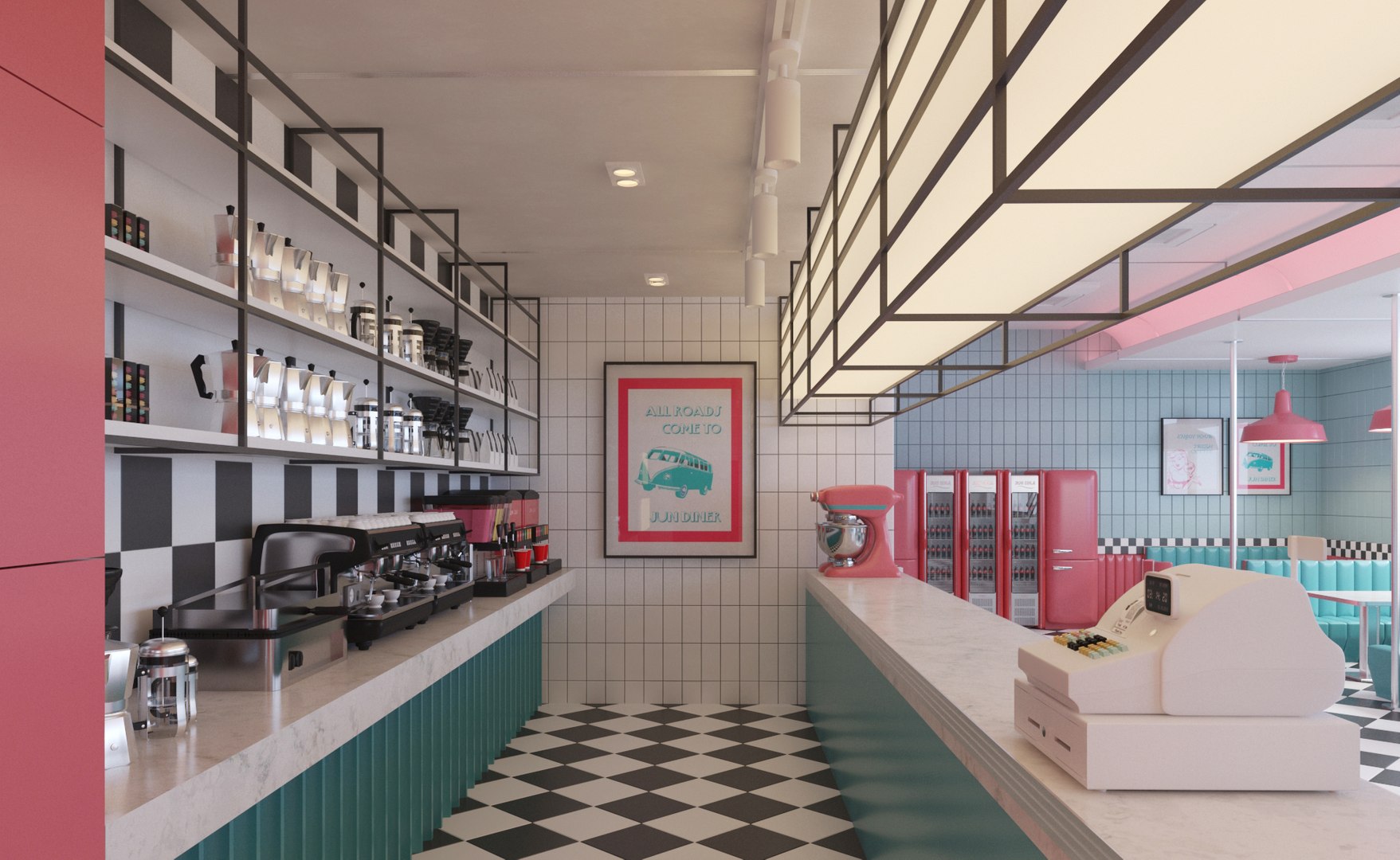 Retro Diner Exterior And Interior 3D Model - TurboSquid 2087347