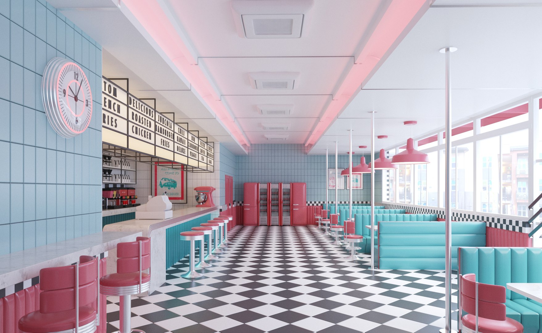 Retro Diner Exterior And Interior 3D Model - TurboSquid 2087347