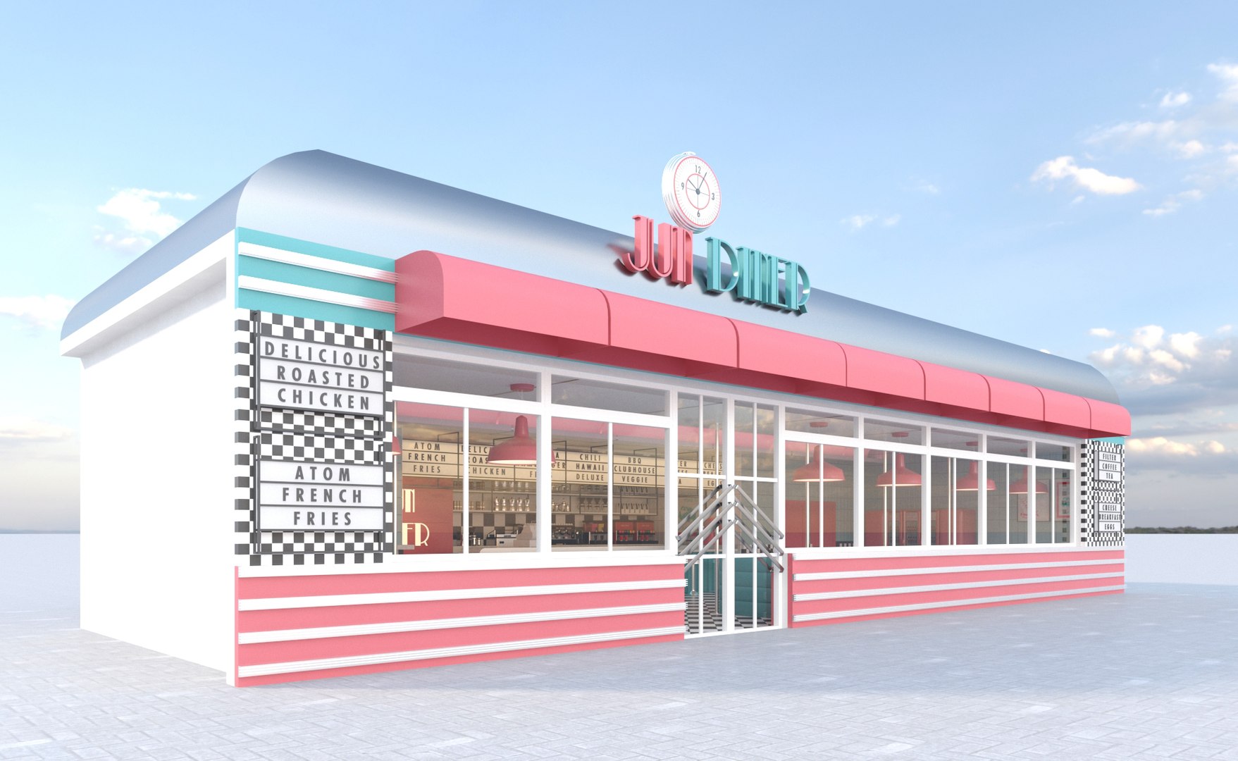 Retro Diner Exterior And Interior 3D Model - TurboSquid 2087347