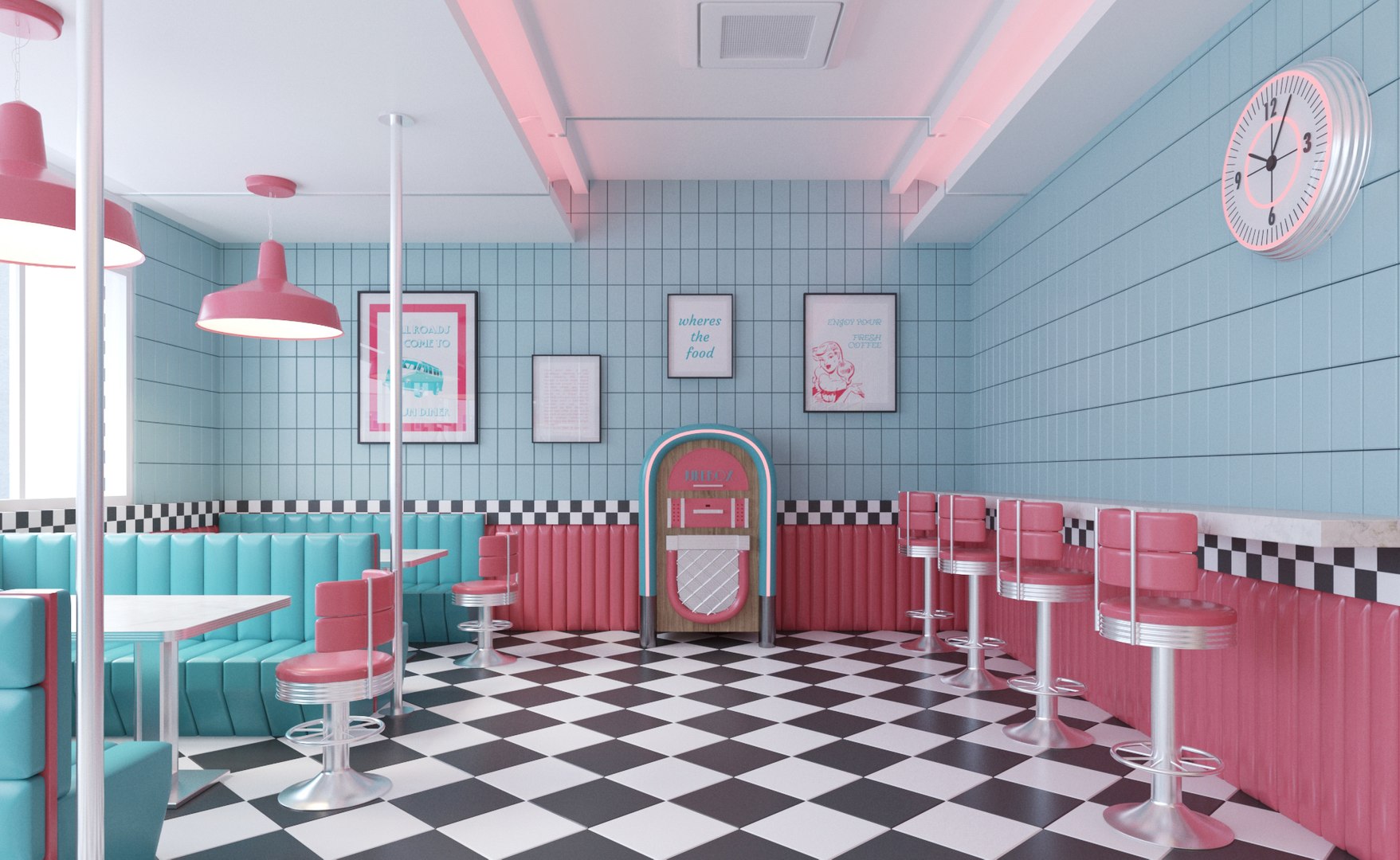 Retro Diner Exterior And Interior 3D Model - TurboSquid 2087347