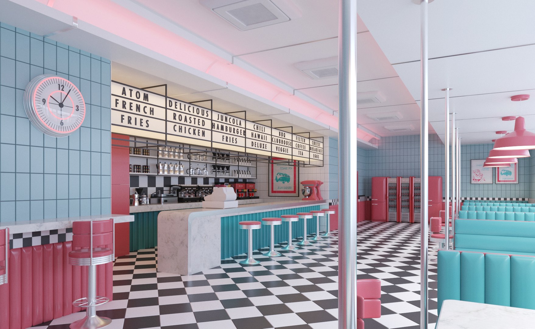 Retro Diner Exterior And Interior 3D Model - TurboSquid 2087347
