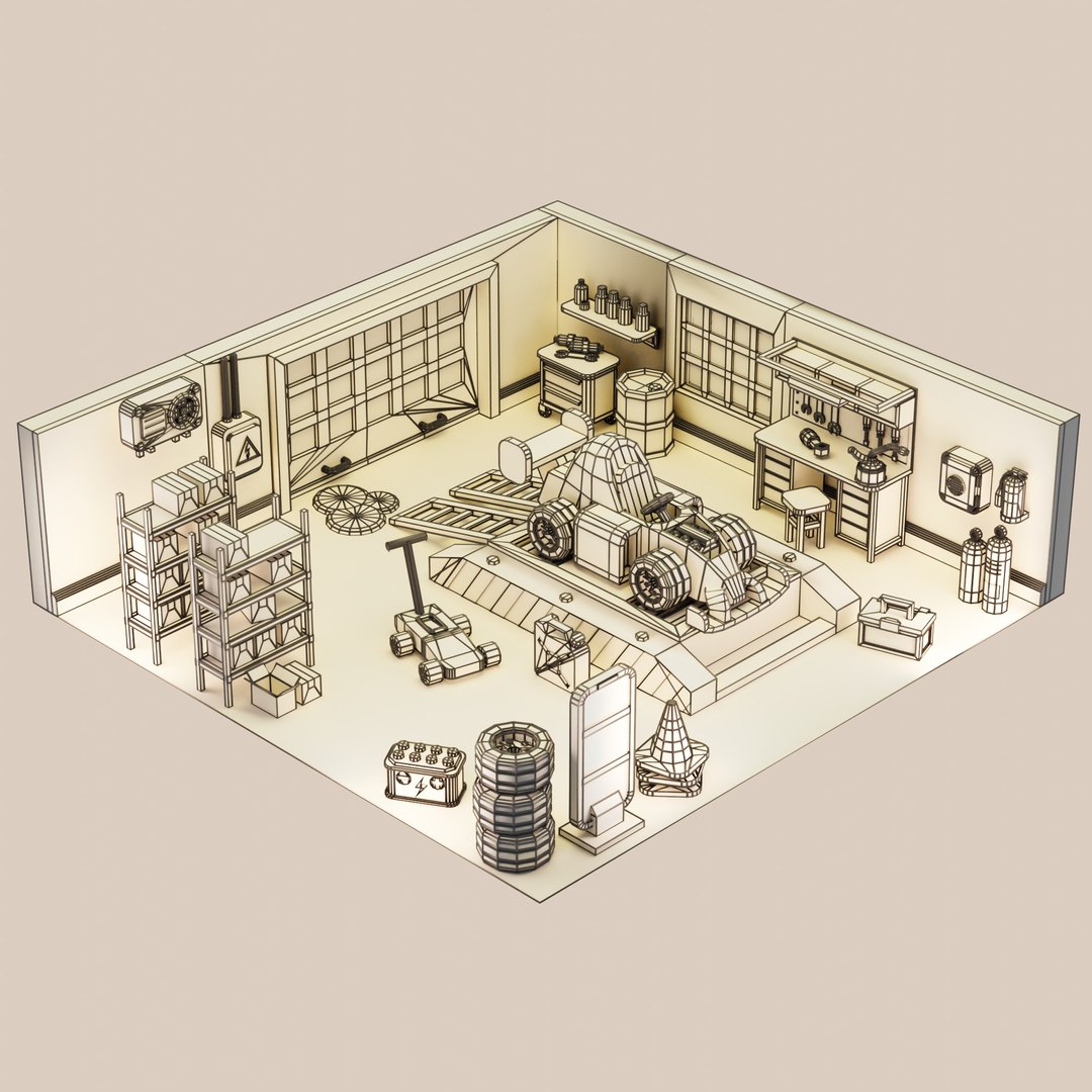 Isometric Lowpoly Garage 3D Model - TurboSquid 2073078