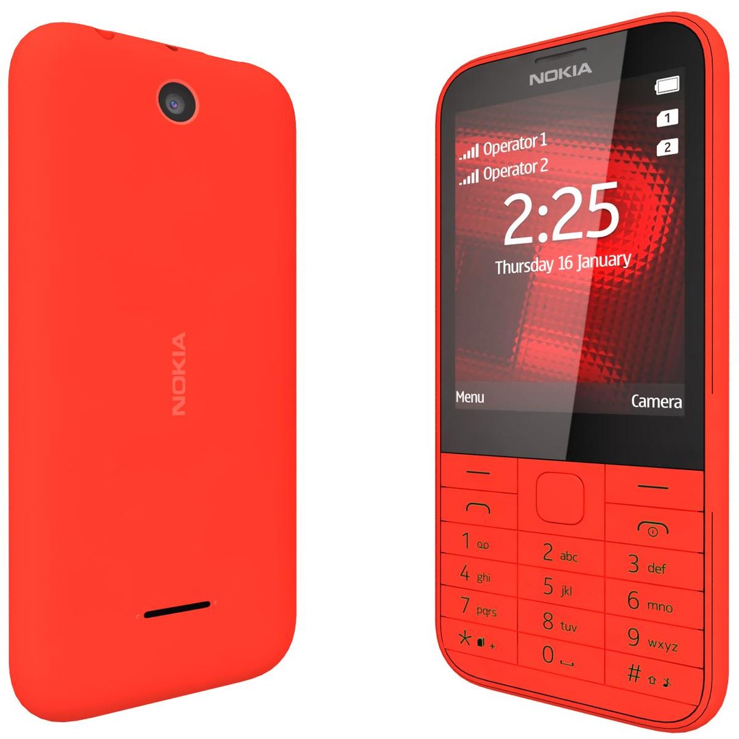 3d Nokia 225 Red Model