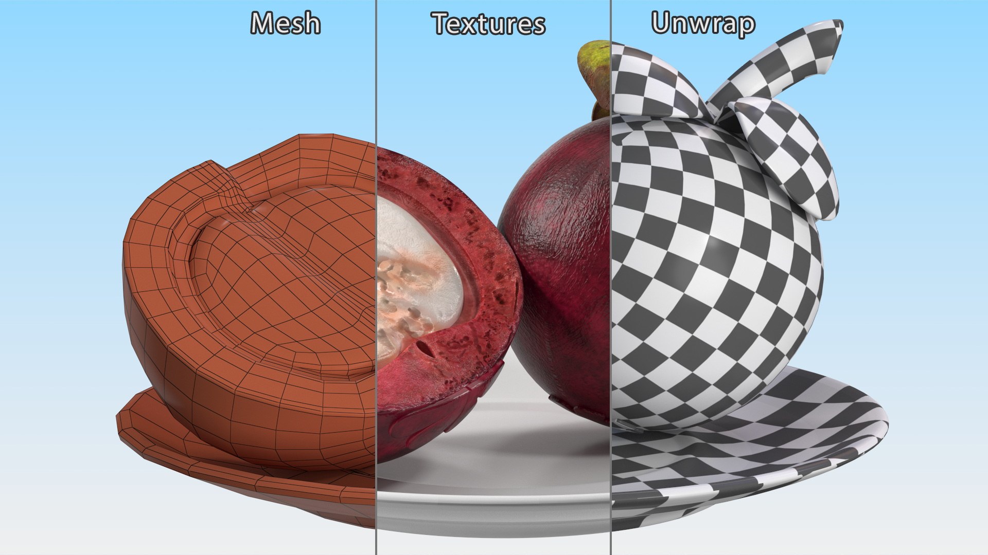 Whole and Half Cut Mangosteens on White Plate 3D model - TurboSquid 2145521