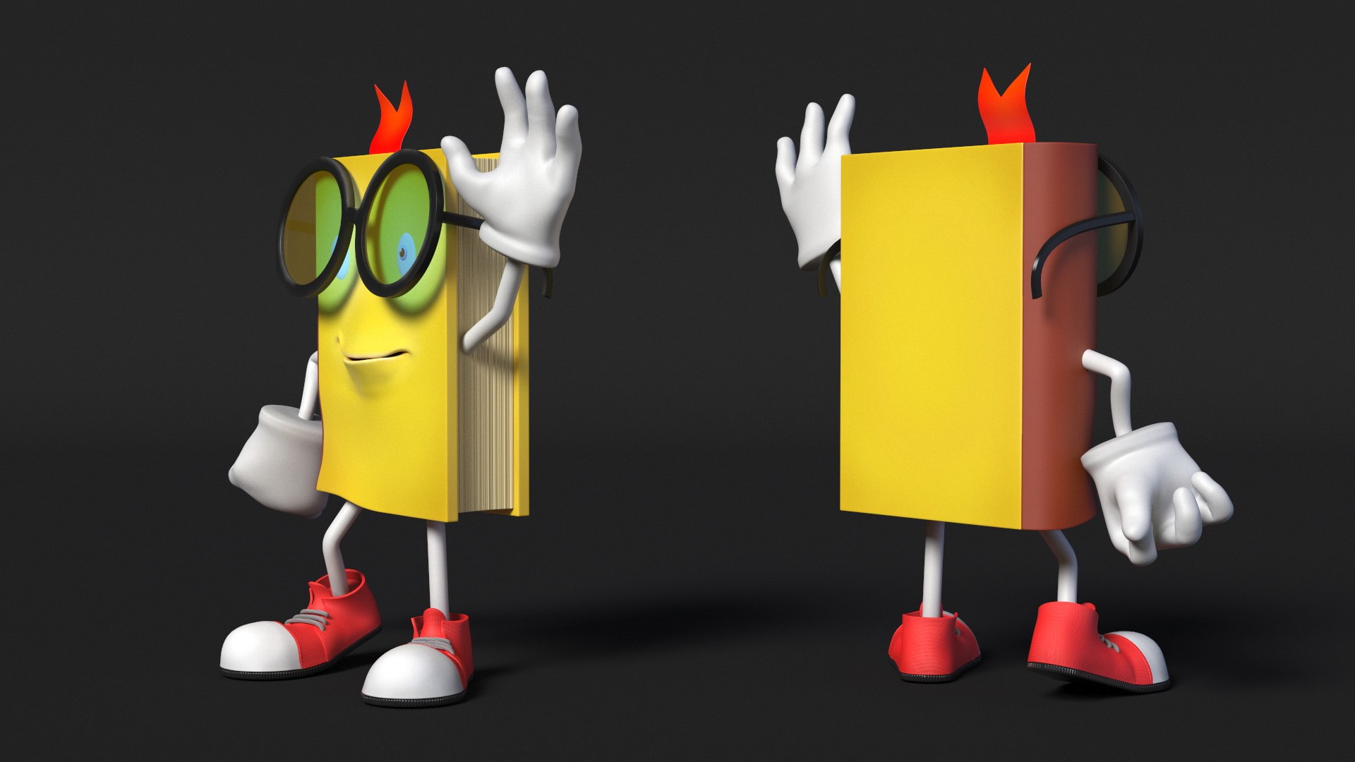 3D Yellow Book Character Waving Pose Model - TurboSquid 2130059