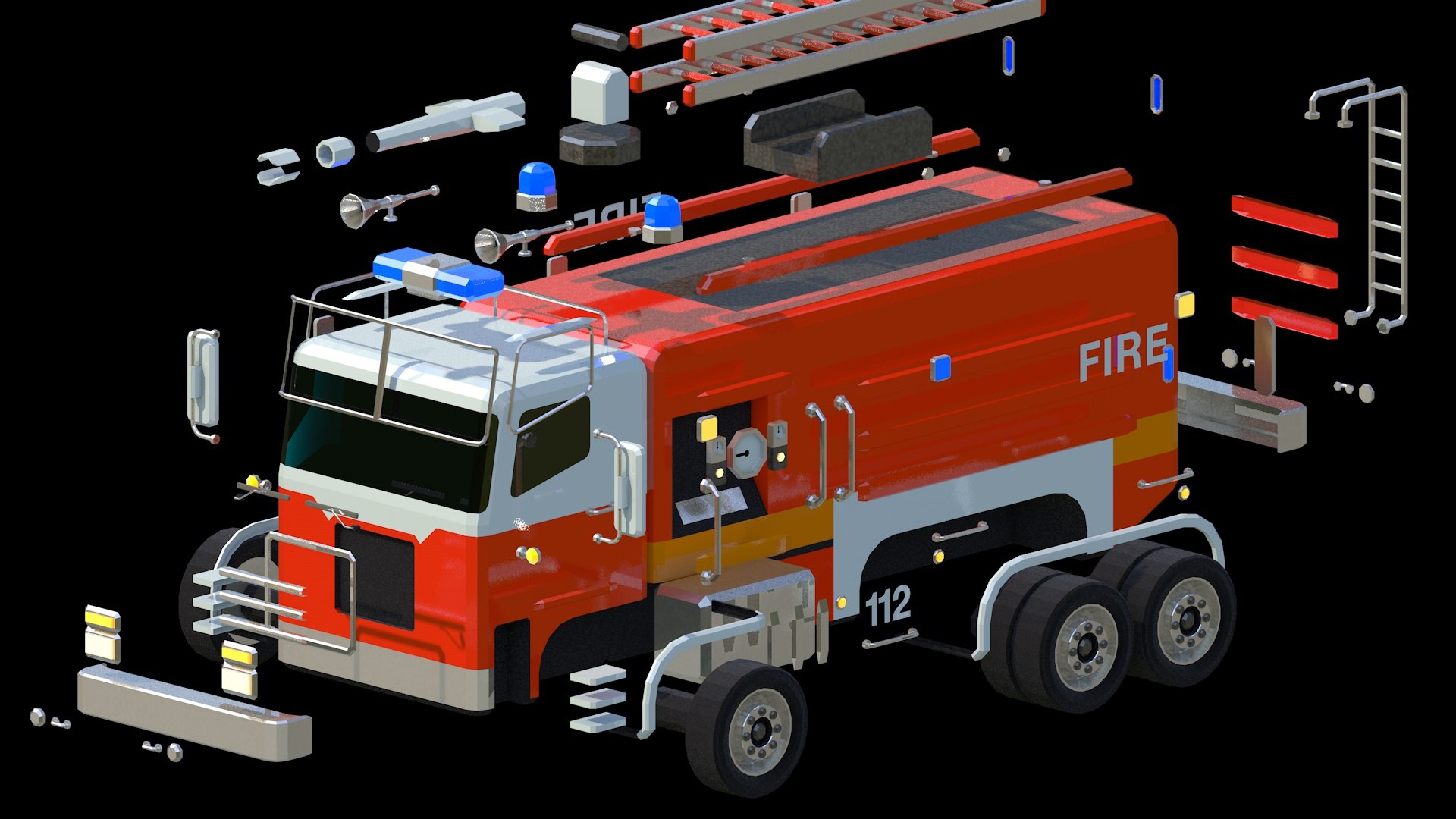 Cartoon Fire Engine 3D Model - TurboSquid 2160049