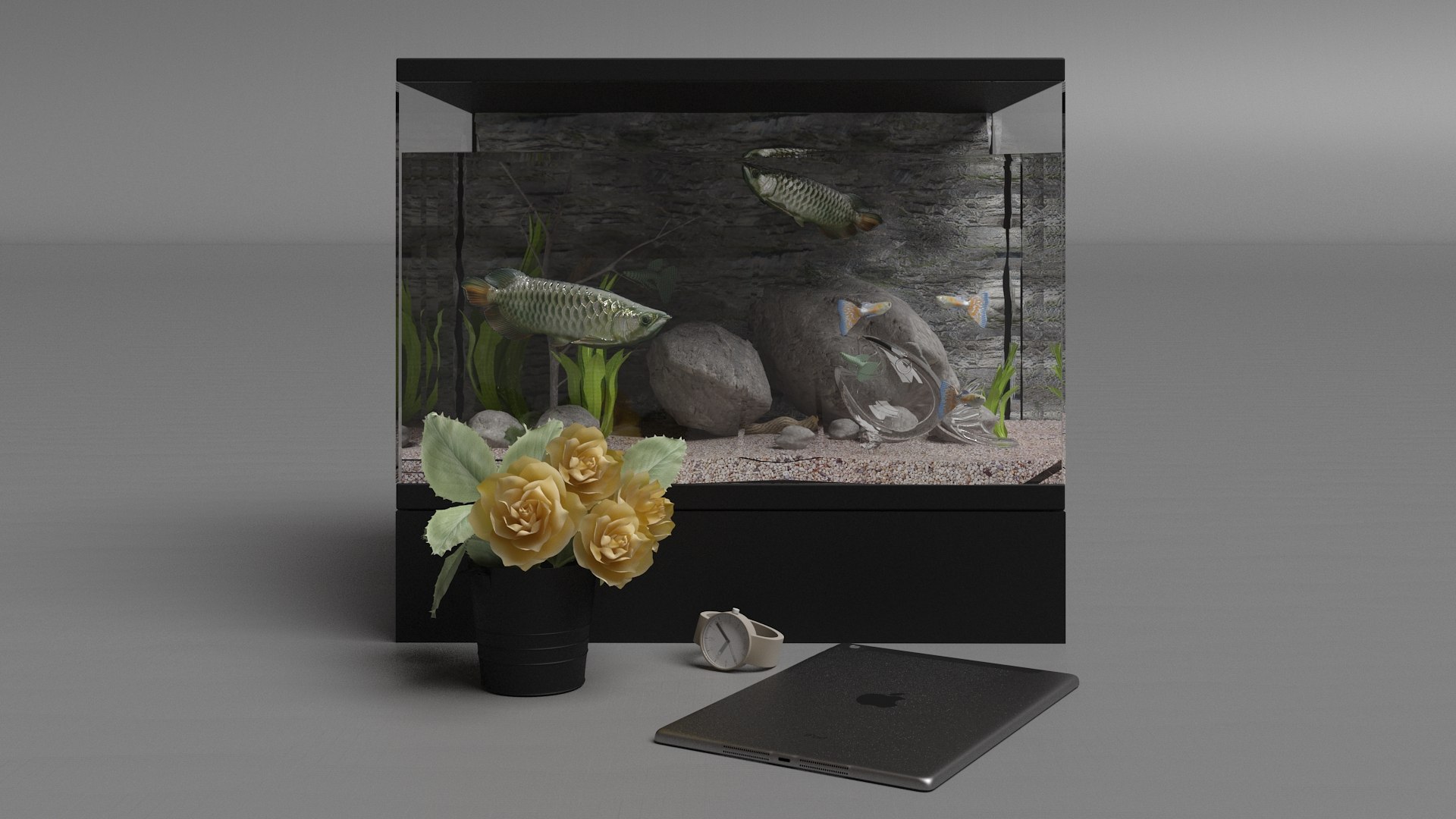 3D Modern Fish Tank With Arowana And Guppies - TurboSquid 2324208