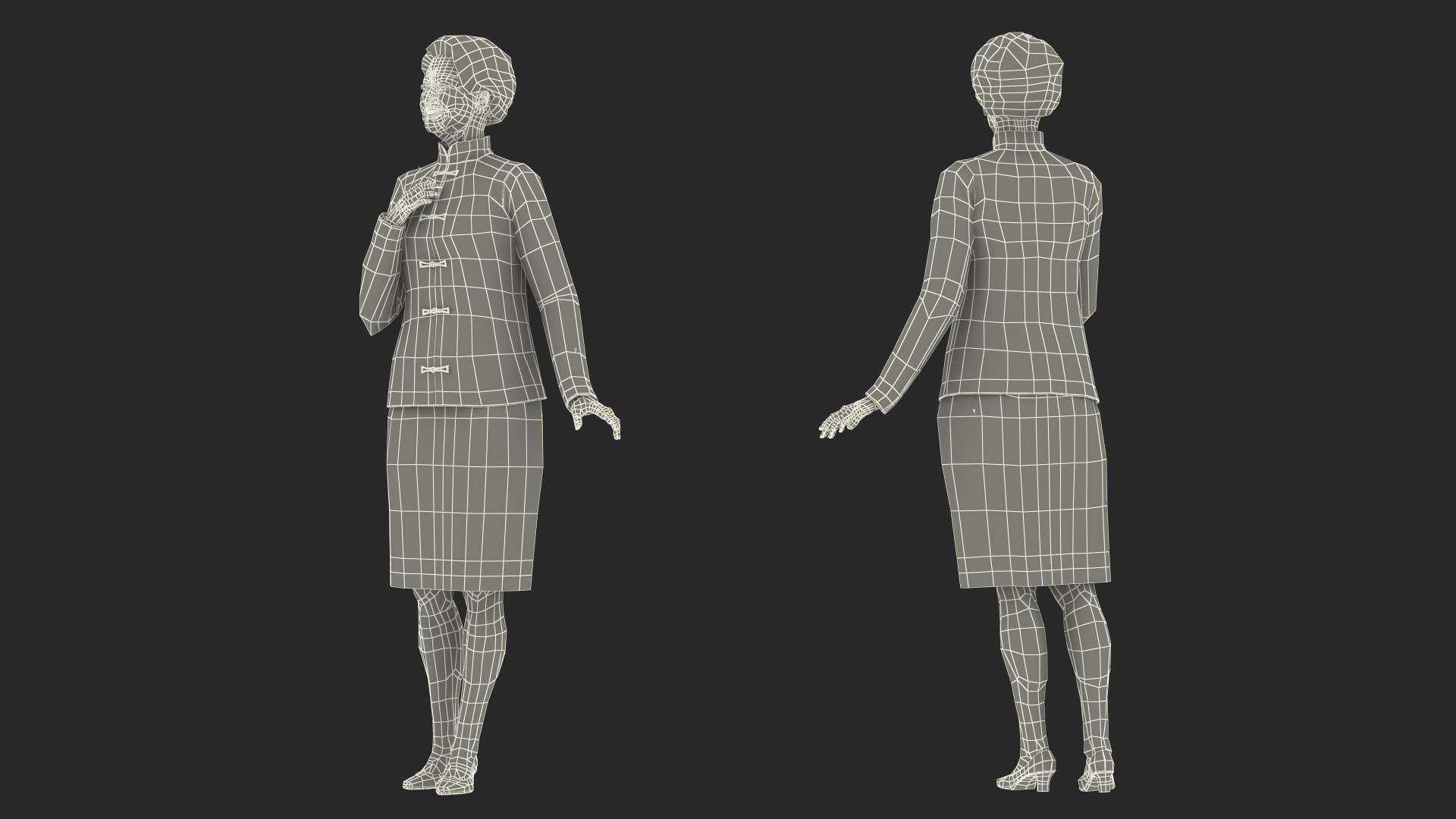 3D model Asian Grandma Traditional Dress Standing - TurboSquid 2084377