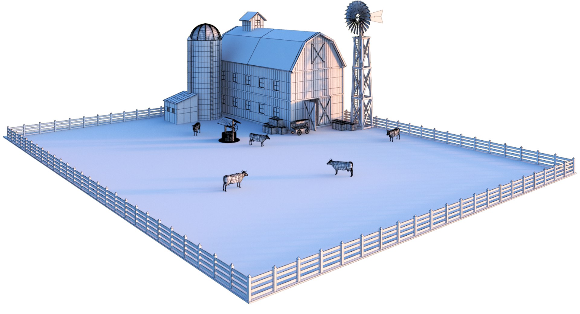 3D model farm scene barn cow - TurboSquid 1335483