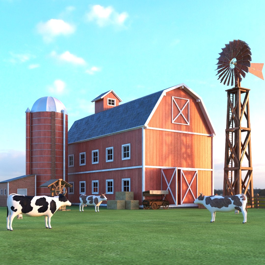 3D model farm scene barn cow - TurboSquid 1335483