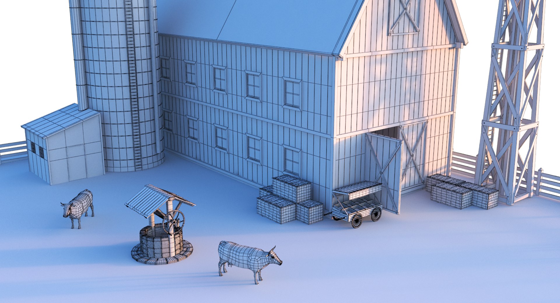 3D model farm scene barn cow - TurboSquid 1335483