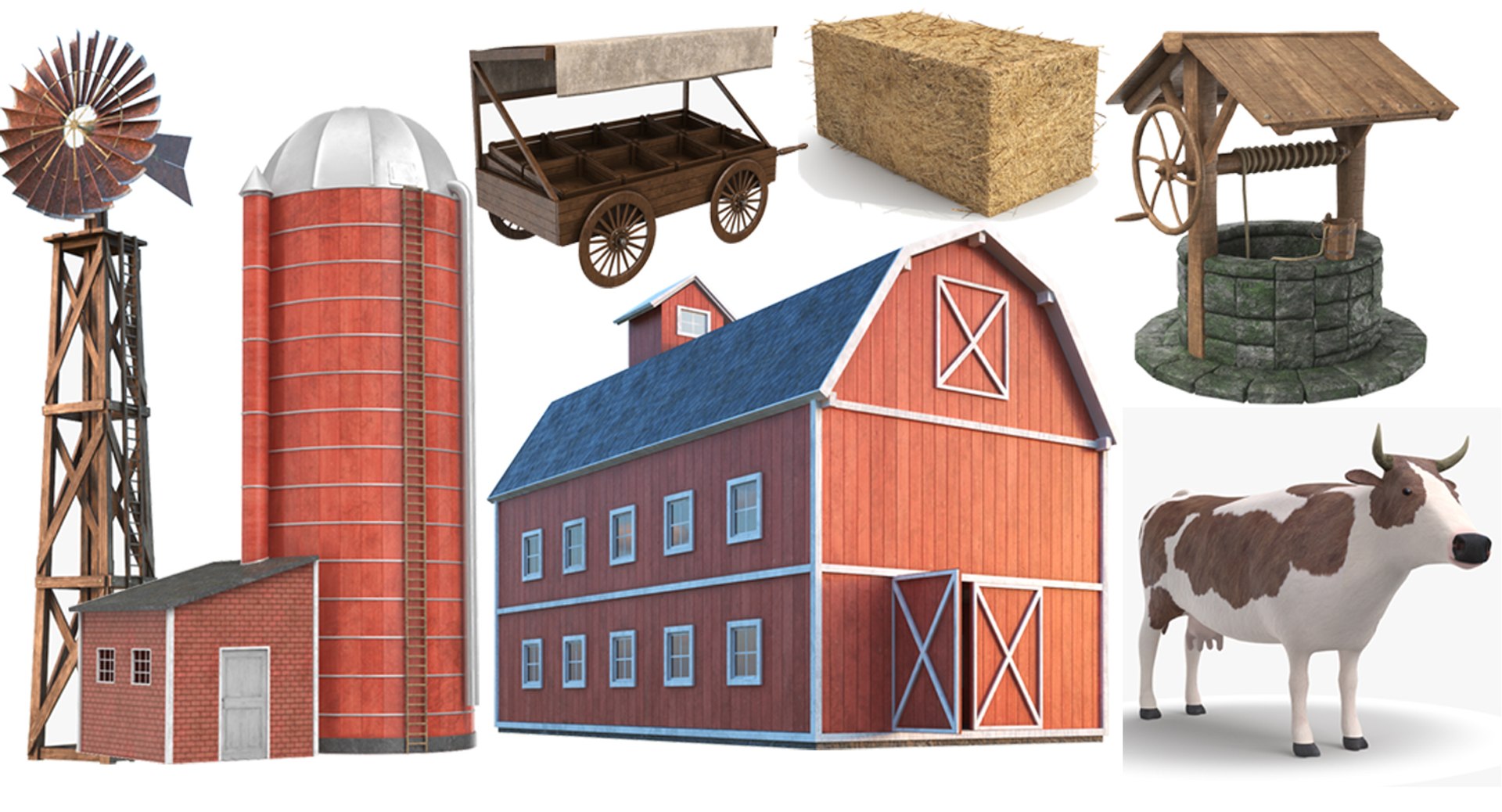 3D model farm scene barn cow - TurboSquid 1335483