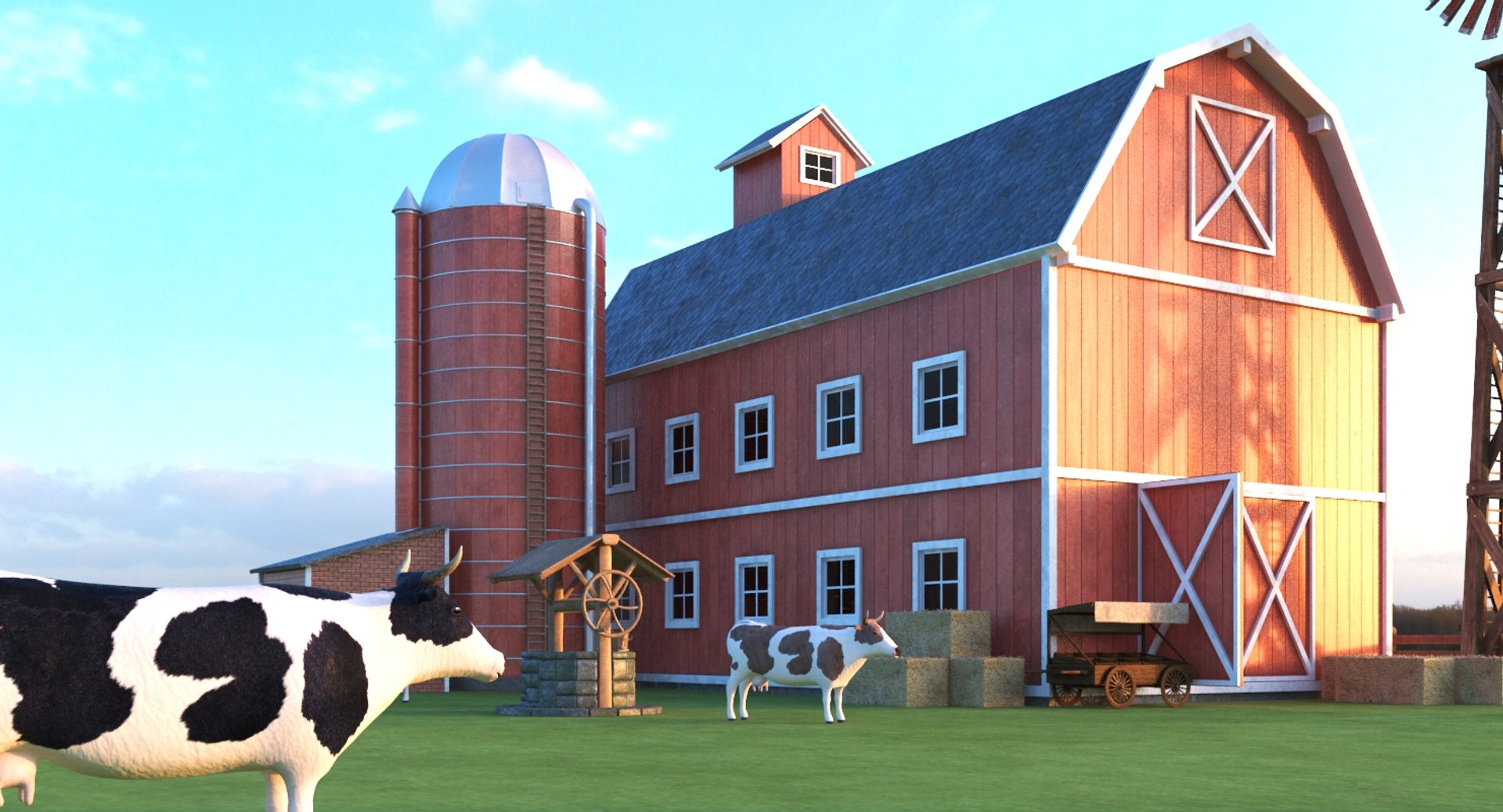 3D Model Farm Scene Barn Cow - TurboSquid 1335483